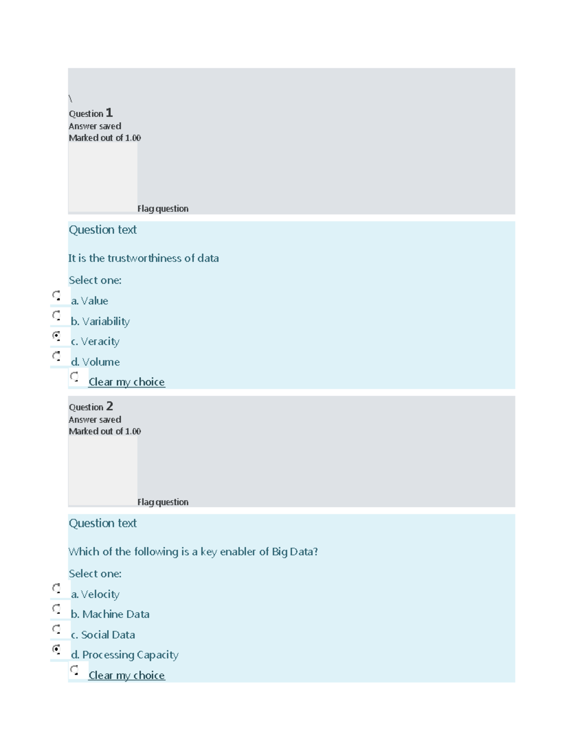 Big-data-fundamentals-quiz compress - \ Question 1 Answer saved Marked out of 1. Flag question ...