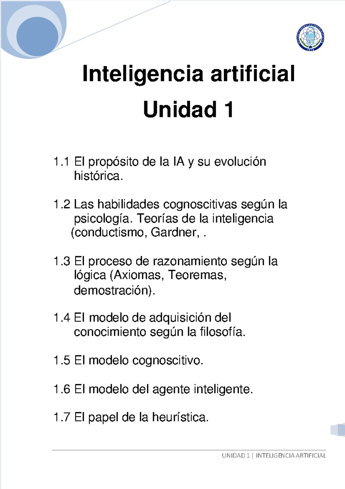 Vdocuments - esta chido - UNIDAD 1 | INTELIGENCIA ARTIFICIAL Inteligencia artificial Unidad 1 1 ...