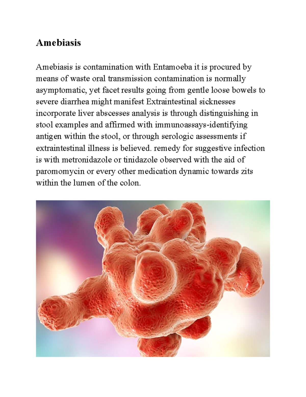 Amebiasis - Amebiasis Amebiasis is contamination with Entamoeba it is ...