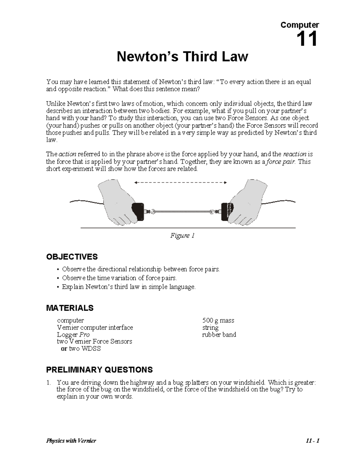 Lab3Newtons Third Law - notes for PCS 120 - Computer 11 Physics with ...