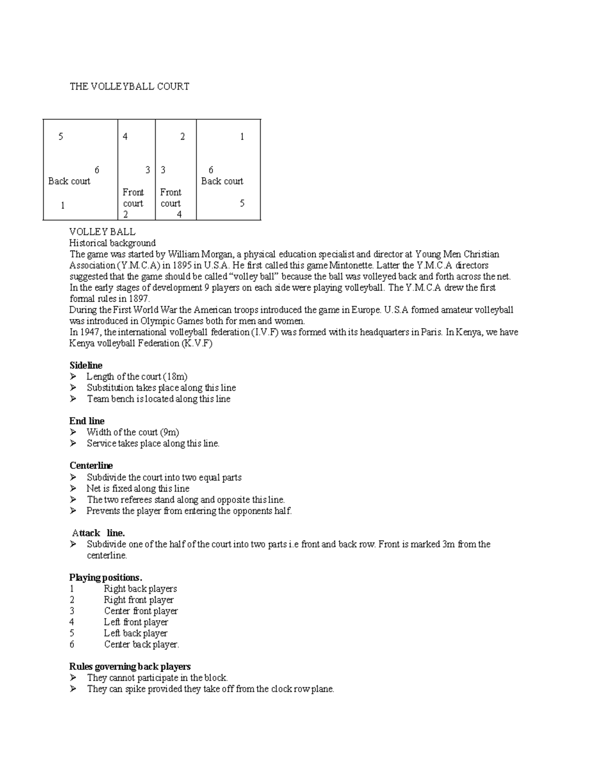 THE Volleyball notes-1-1-1-2 - THE VOLLEYBALL COURT VOLLEY BALL ...