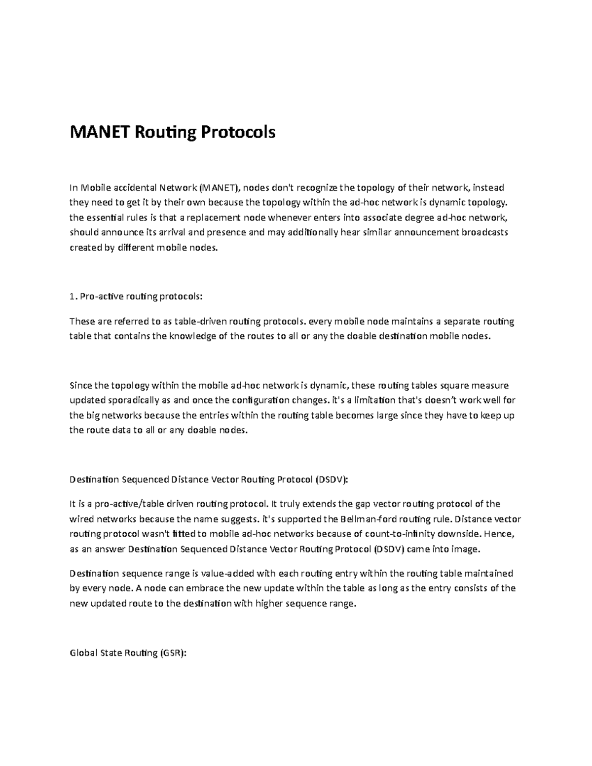 Manet Routing Protocols - MANET Routing Protocols In Mobile accidental ...