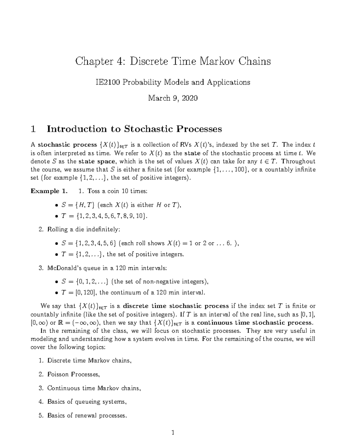 Chap4 - Chapter 4: Discrete Time Markov Chains IE2100 Probability Models and Applications March ...