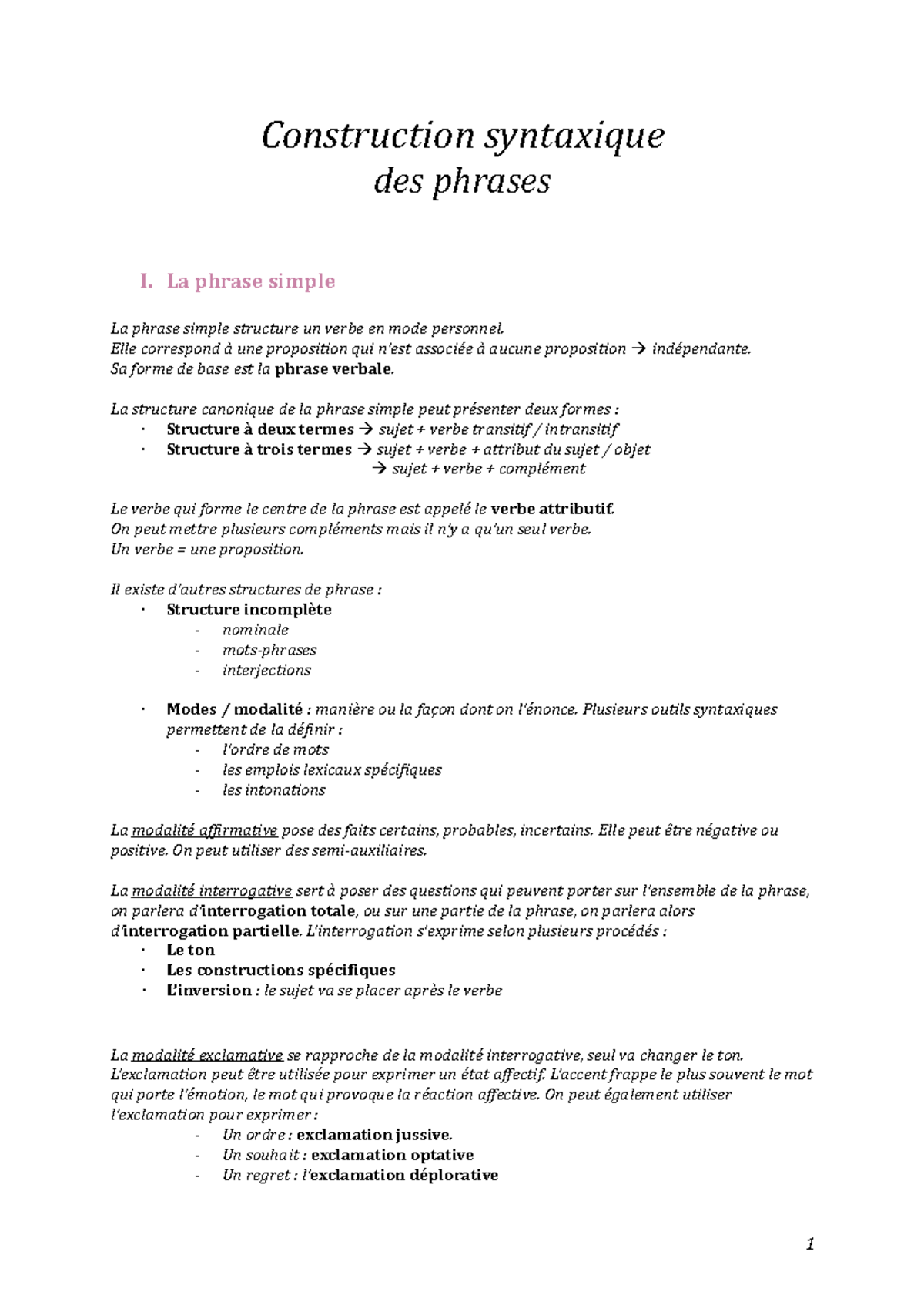 Construction syntaxique des phrases - La phrase simple La phrase simple ...