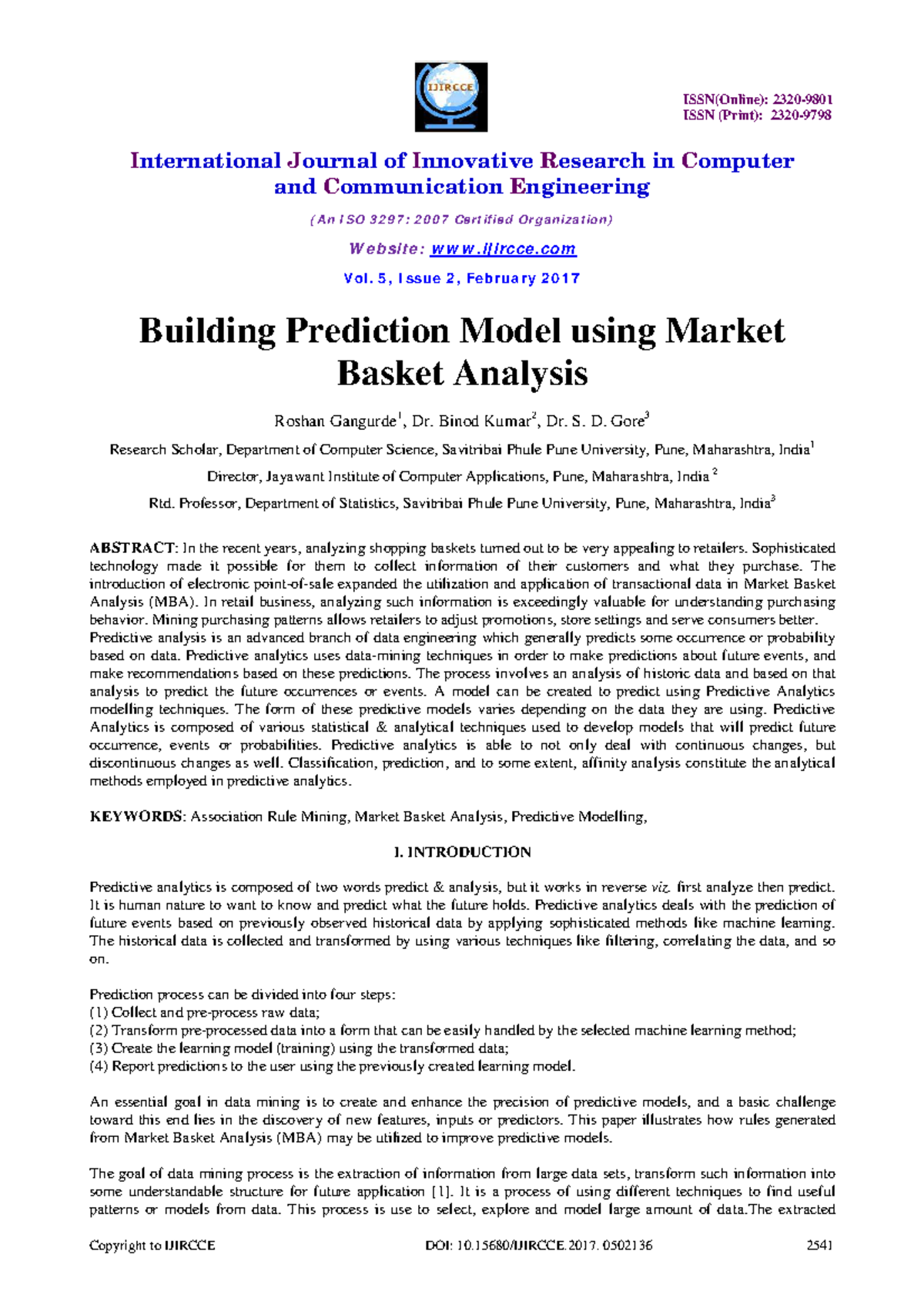 Building Prediction Model using Market B - ISSN (Print): 2320- 9798 ...