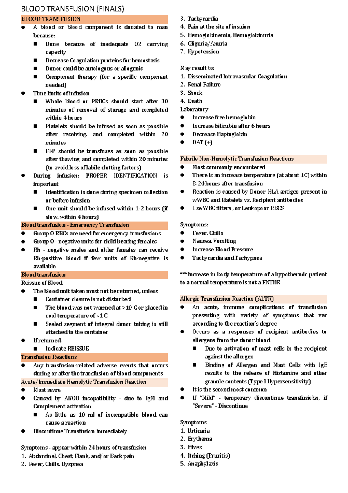 Blood Transfusion - BLOOD TRANSFUSION (FINALS) BLOOD TRANSFUSION A ...