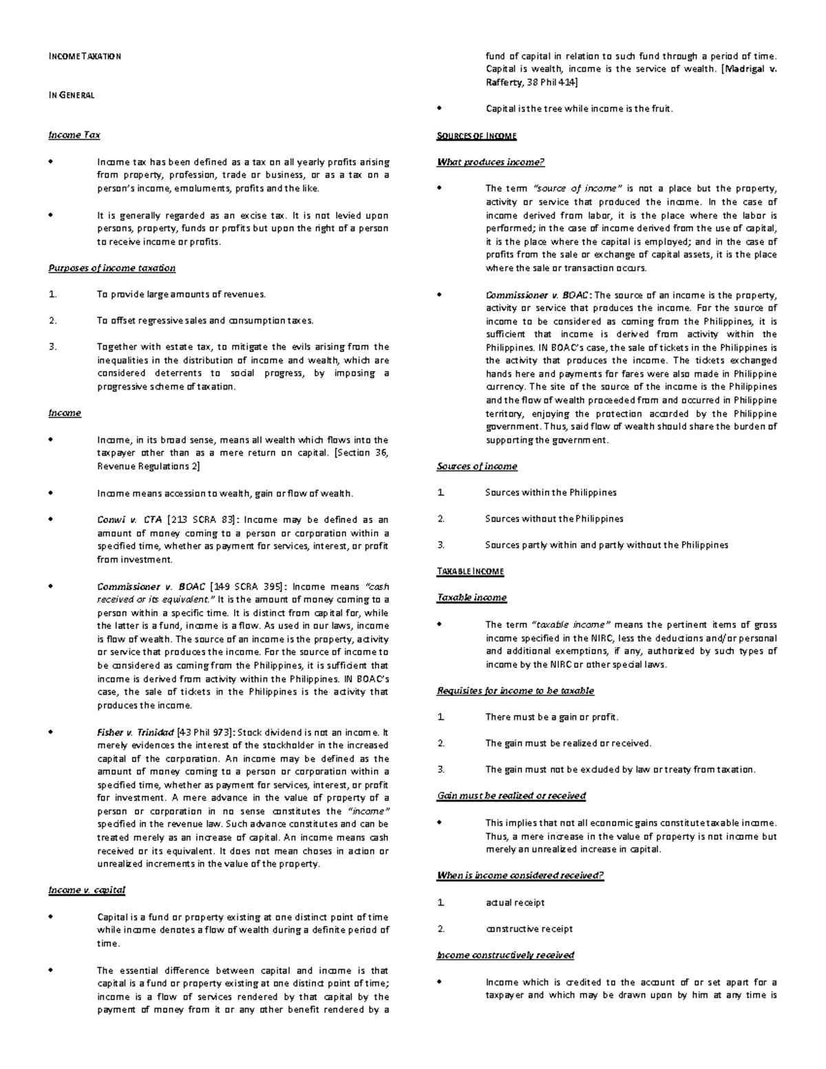 Fed Inc Tax Outline 2 - Summary Taxation of Individual Income - Warning: TT: undefined function ...