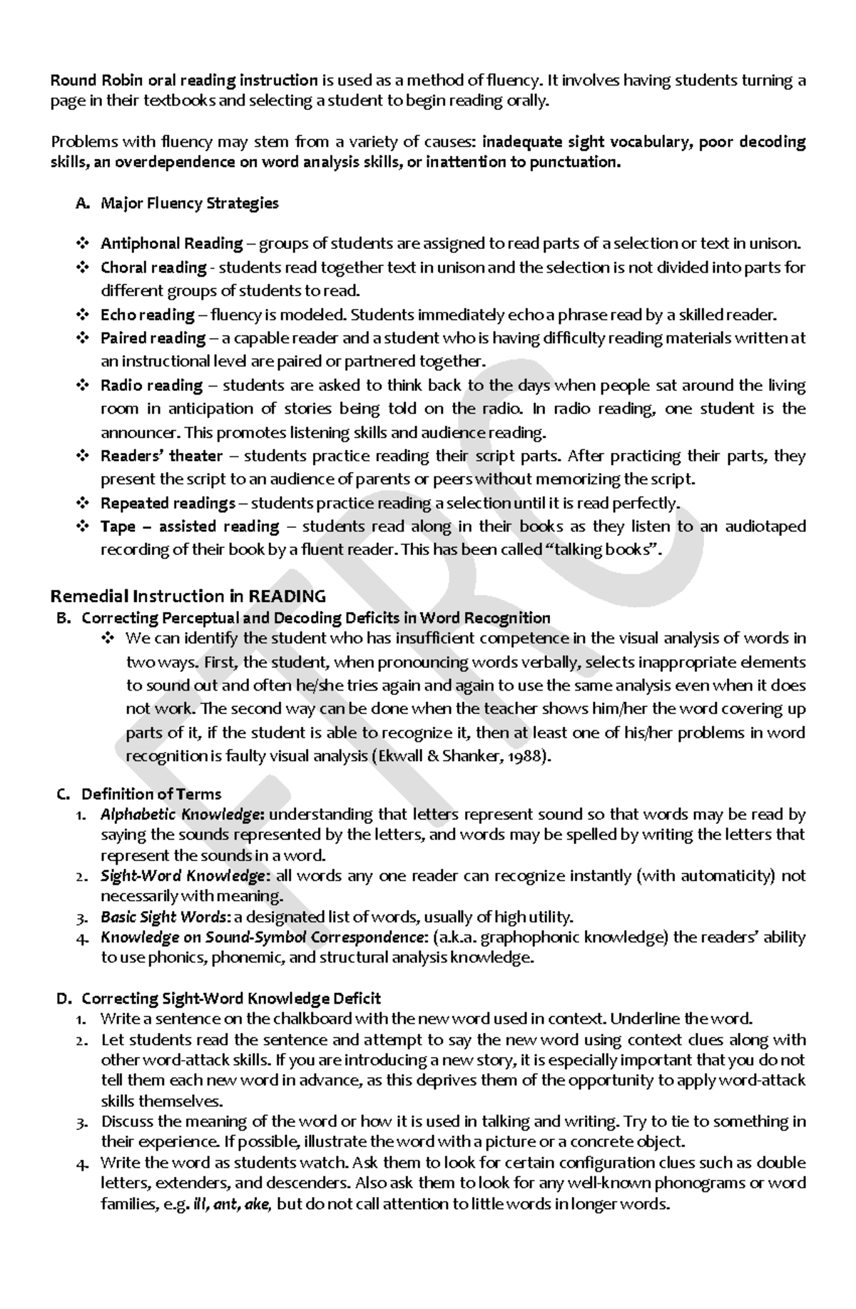 Remedial Instruction in English- Remedial Instruction in Reading ...