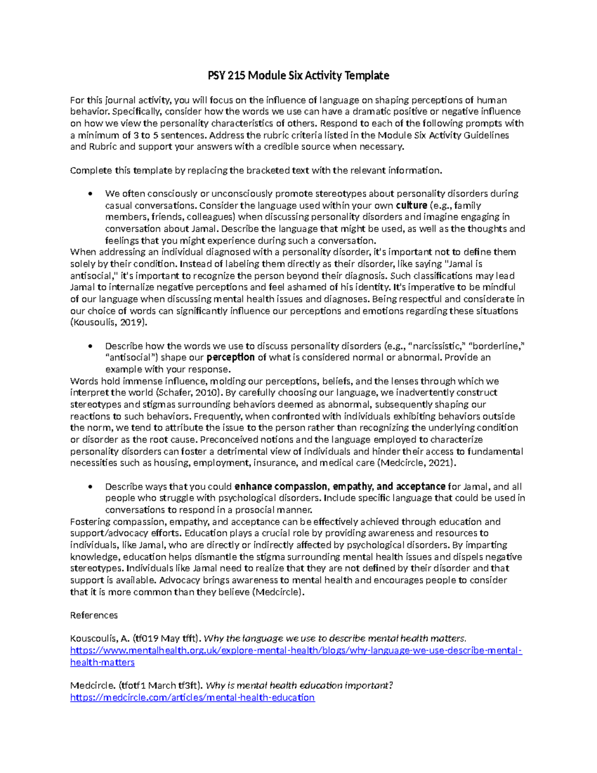PSY 215 Module Six Activity Template (1) - PSY 215 Module Six Activity ...