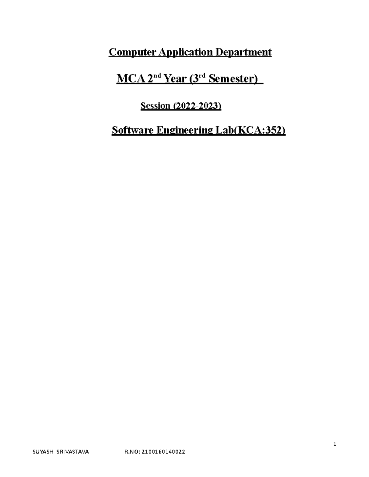 MCA SW-ENG - Computer Application Department MCA 2nd Year (3rd Semester ...