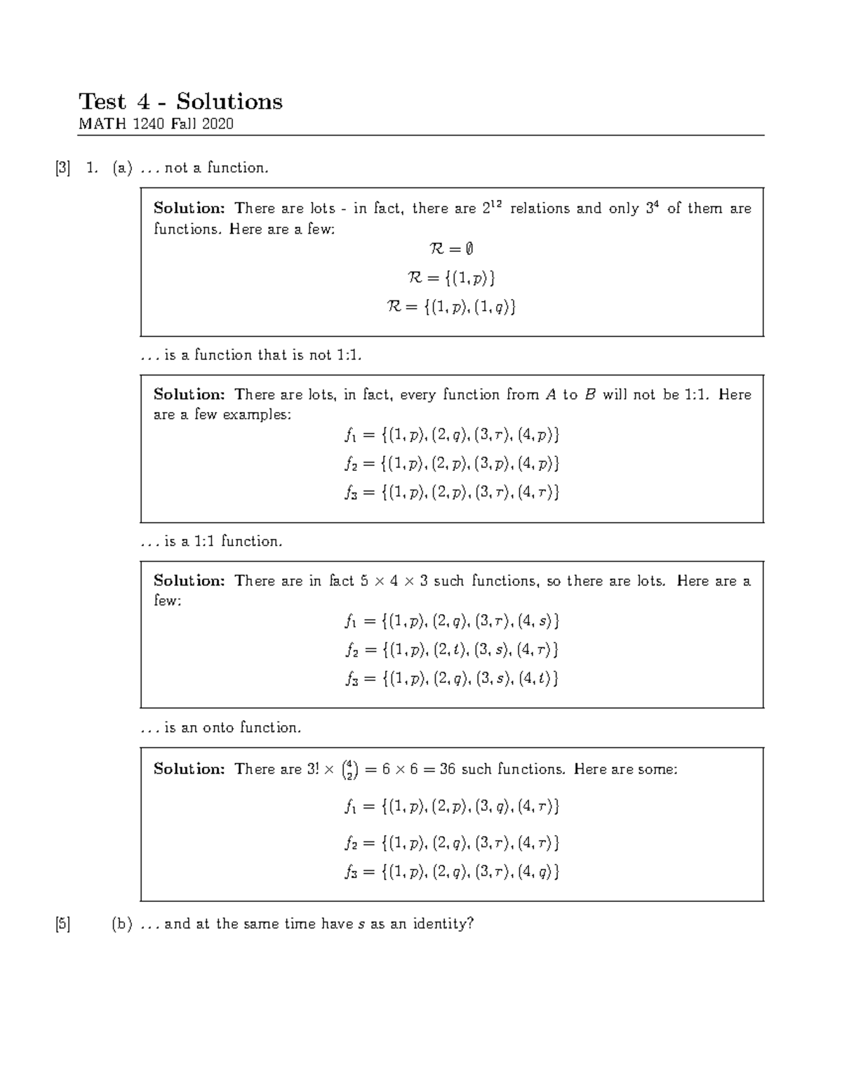 Test Spring 2020, questions and answers - Test 4 - Solutions MATH 1240 ...