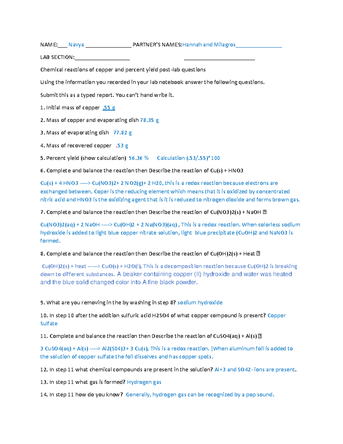 Chem Lab 4 - This is the post-lab questions assignment of the lab that ...