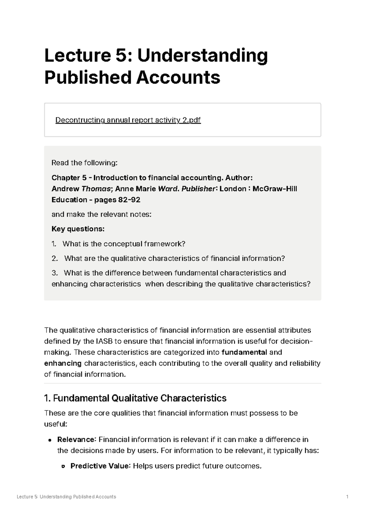 Lecture 5- Understanding Published Accounts - Lecture 5: Understanding ...