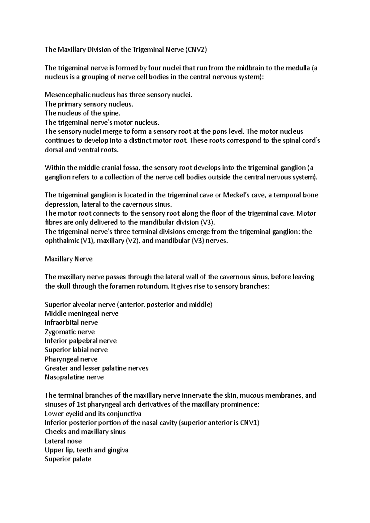The Maxillary Division of the Trigeminal Nerve - The primary sensory ...