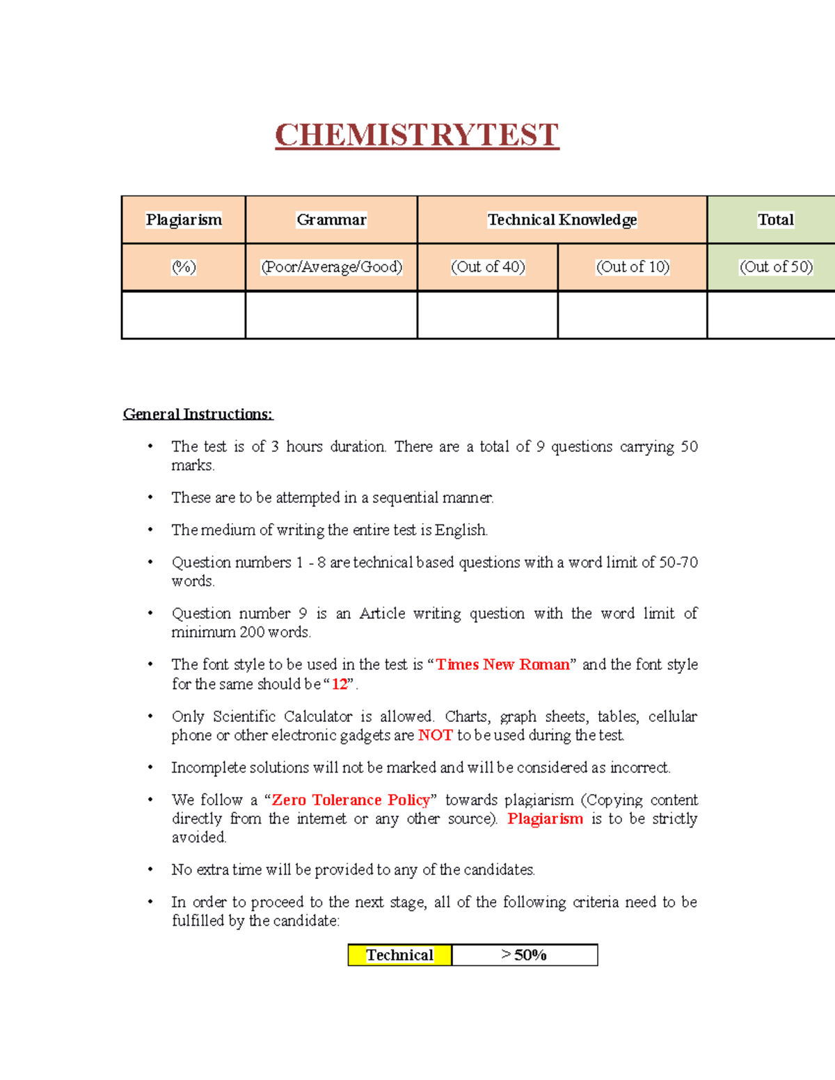 Solved Chemistry test - CHEMISTRYTEST Plagiarism Grammar Technical ...