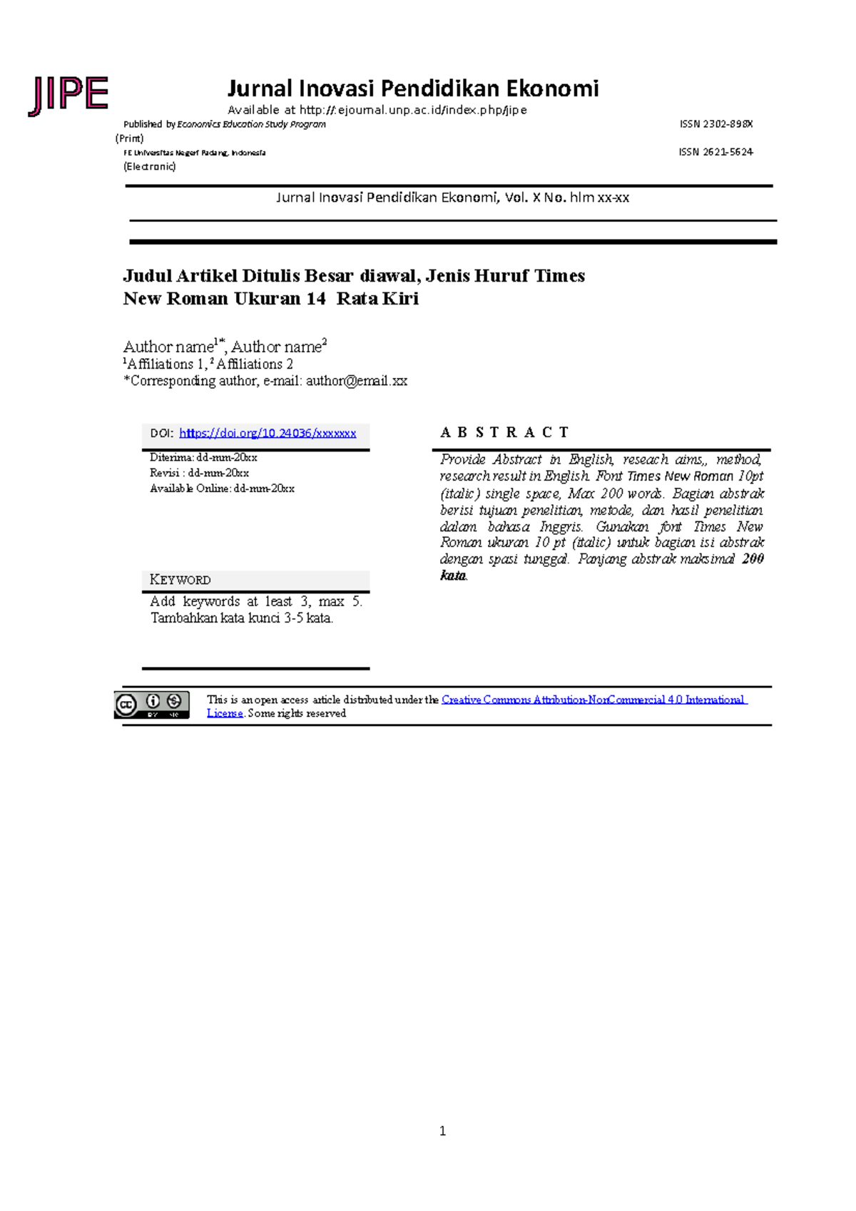 Template-jurnal jipe 2020 - Available at http://:ejournal.unp.ac.id ...