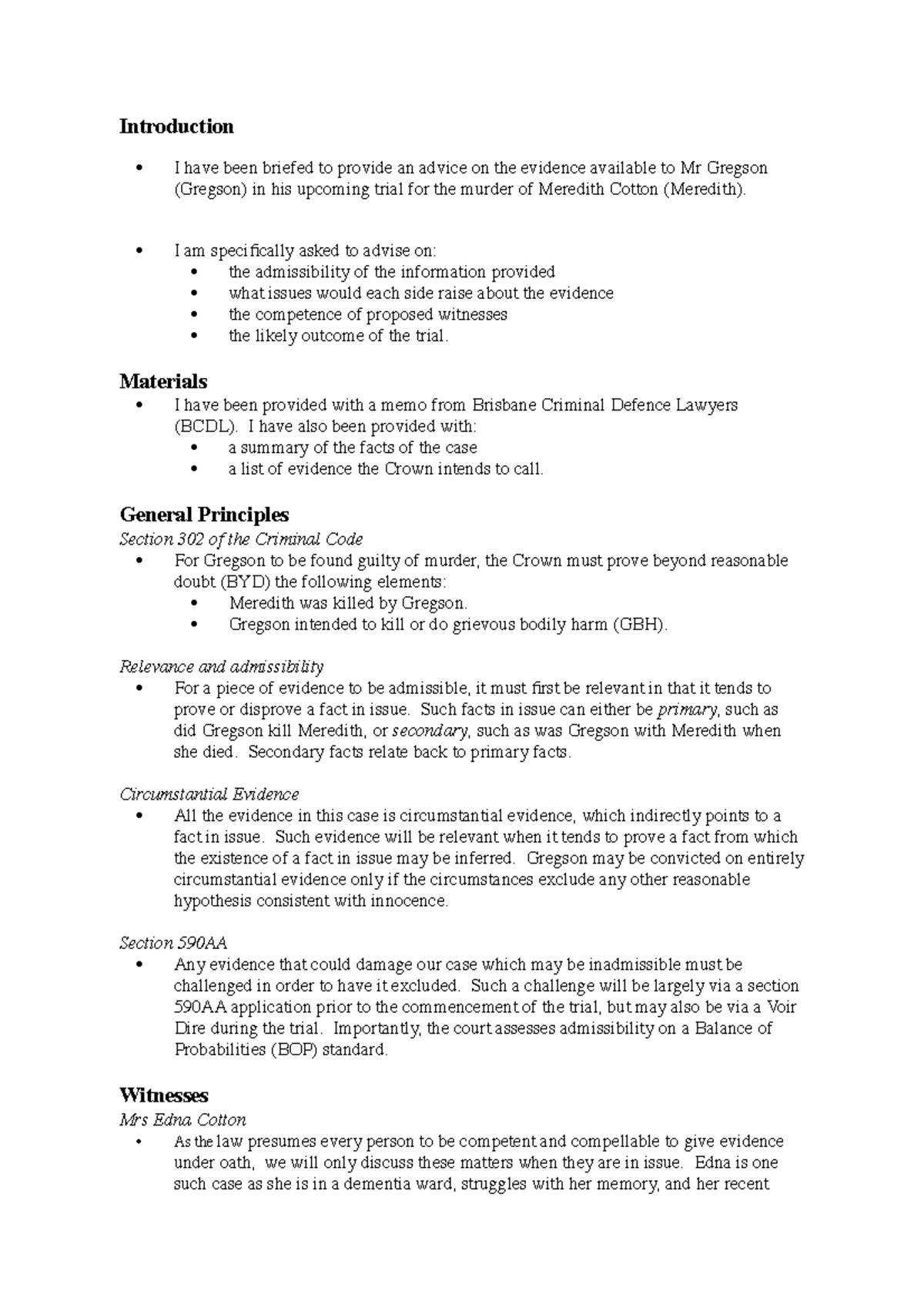 2018 Advice on Evidence Exemplar Assignment Example 1 - Introduction I ...