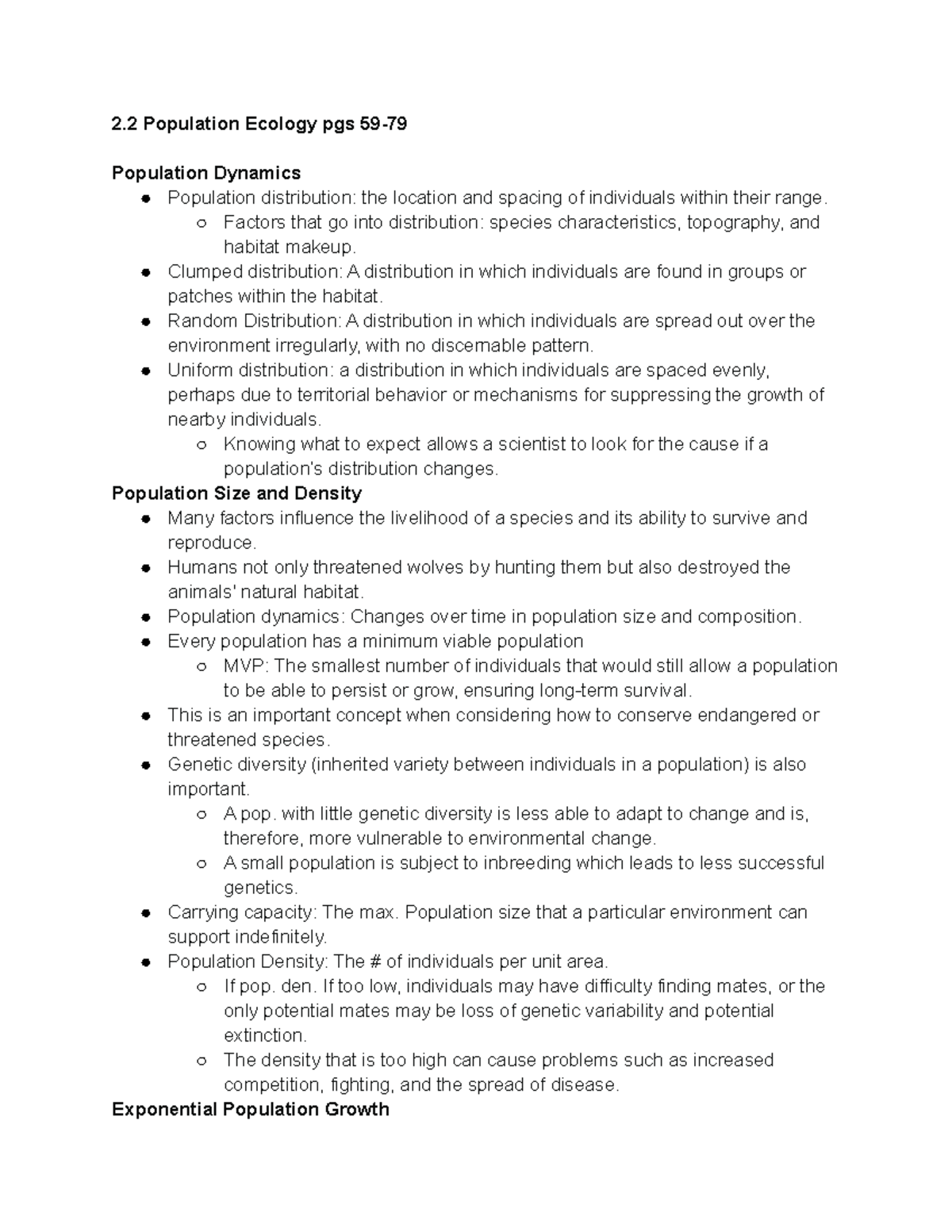 2.2 Population Ecology pgs 59-79 - 2 Population Ecology pgs 59 ...