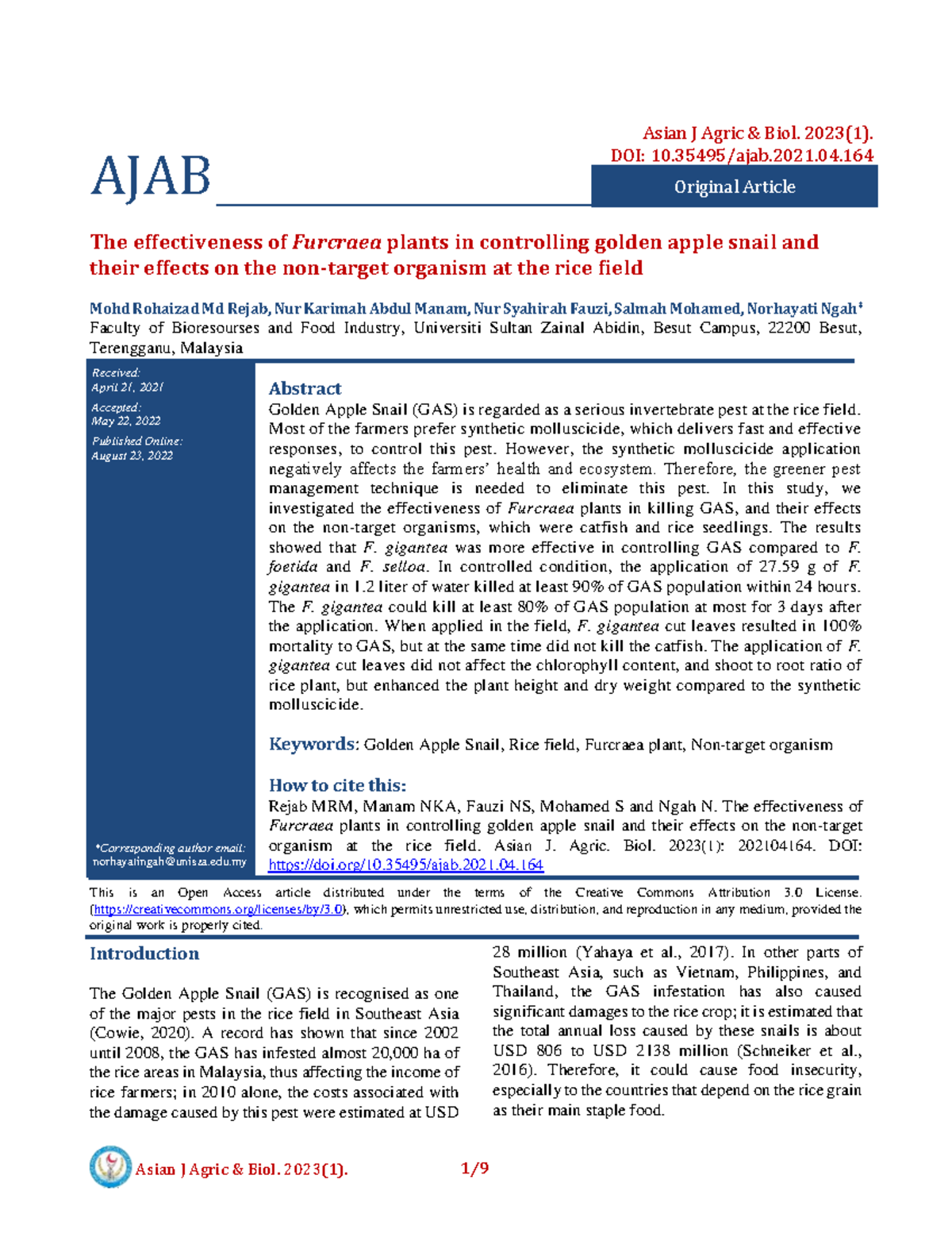 AJAB 2021 04 164 - Bsbs - Asian J Agric & Biol. 2023(1). DOI: 10.35495 ...