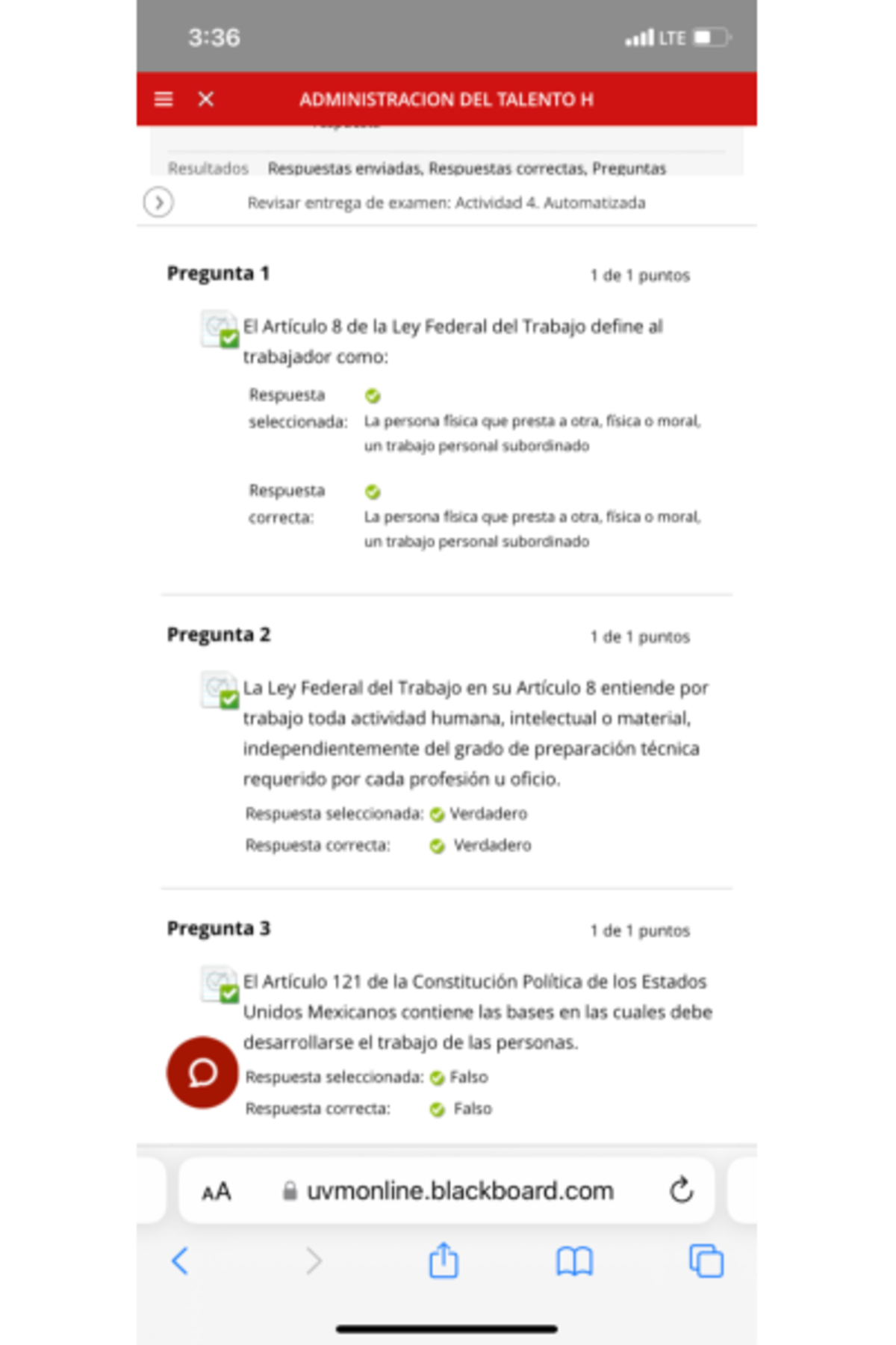 Admini talento h - Automatizada 1 - 3:36 .ill LTE X ADMINISTRACION DEL TALENTO H Resultados ...