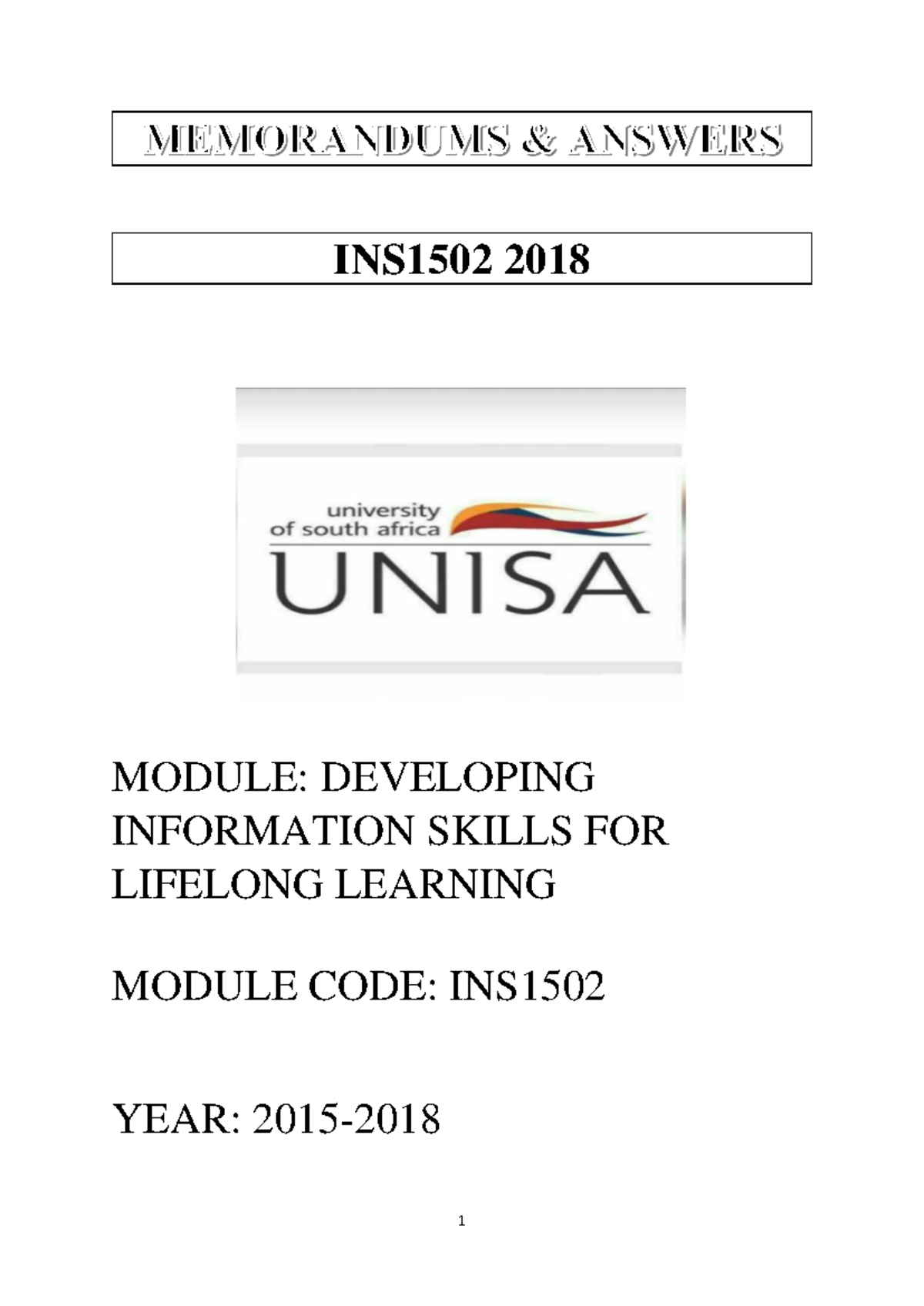 INS1502- Memorandum-1 - Warning: TT: undefined function: 32 INS1502 ...