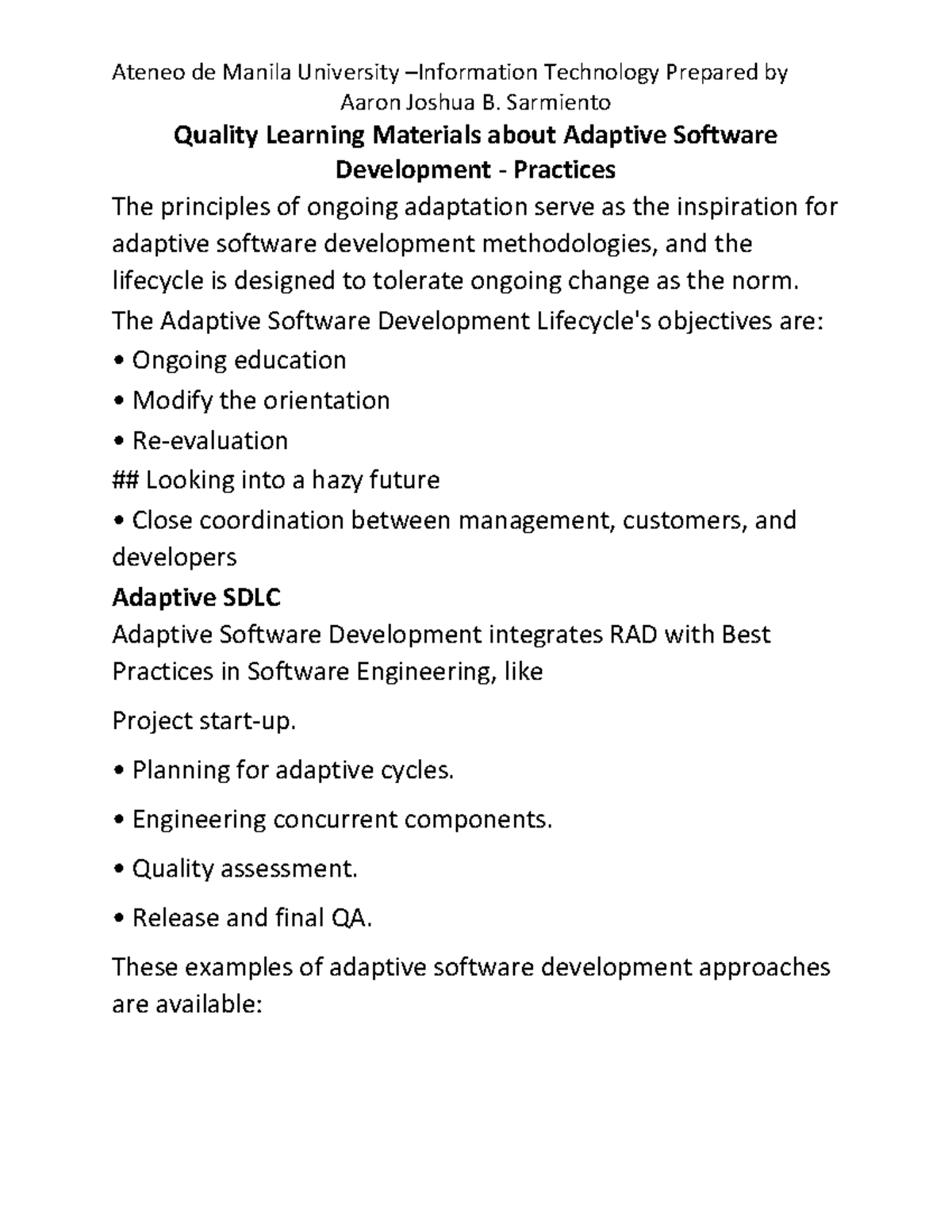Quality Learning Materials About Adaptive Software Development 6405
