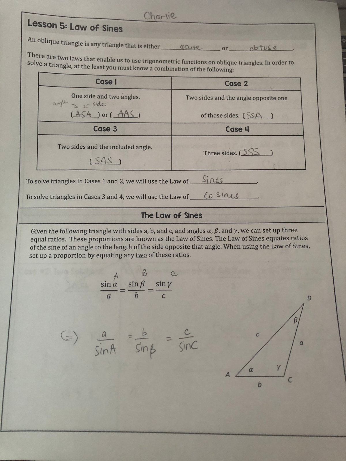 Law of Sines Class notes - Studocu