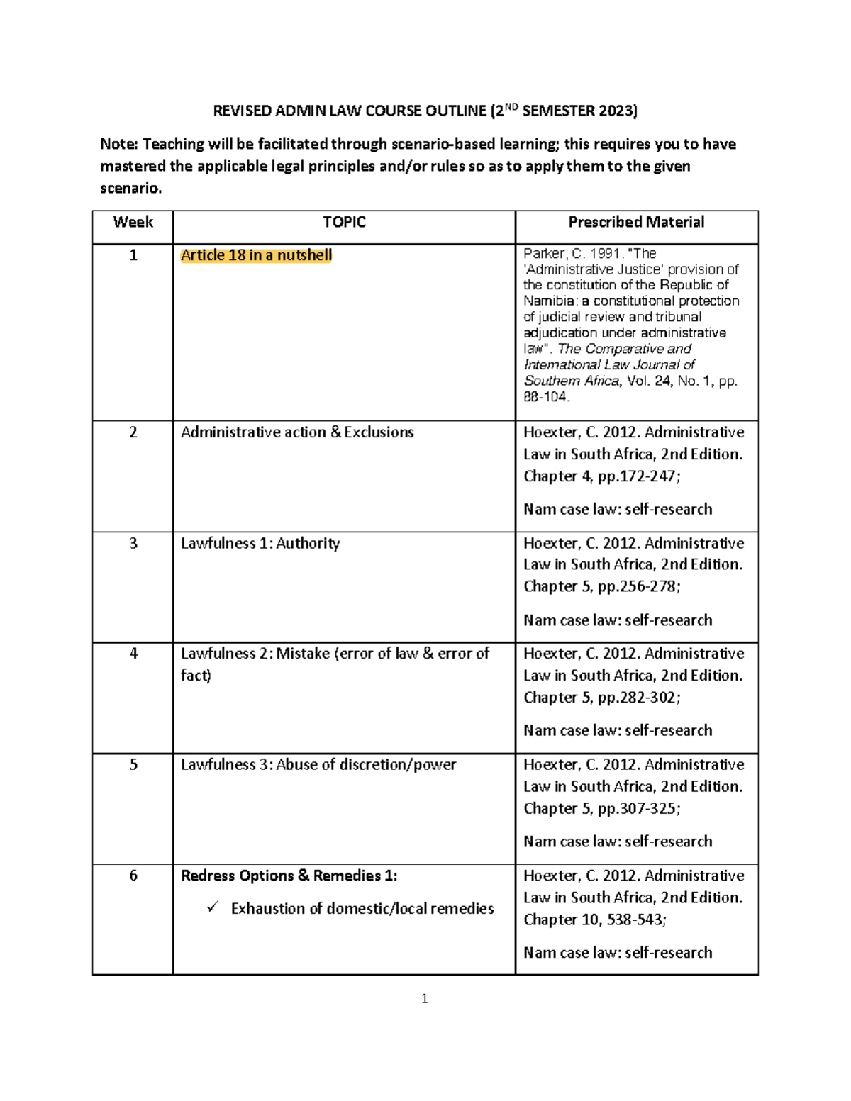 ADL 2023 Course Outline, Part 2 - 1 REVISED ADMIN LAW COURSE OUTLINE ...