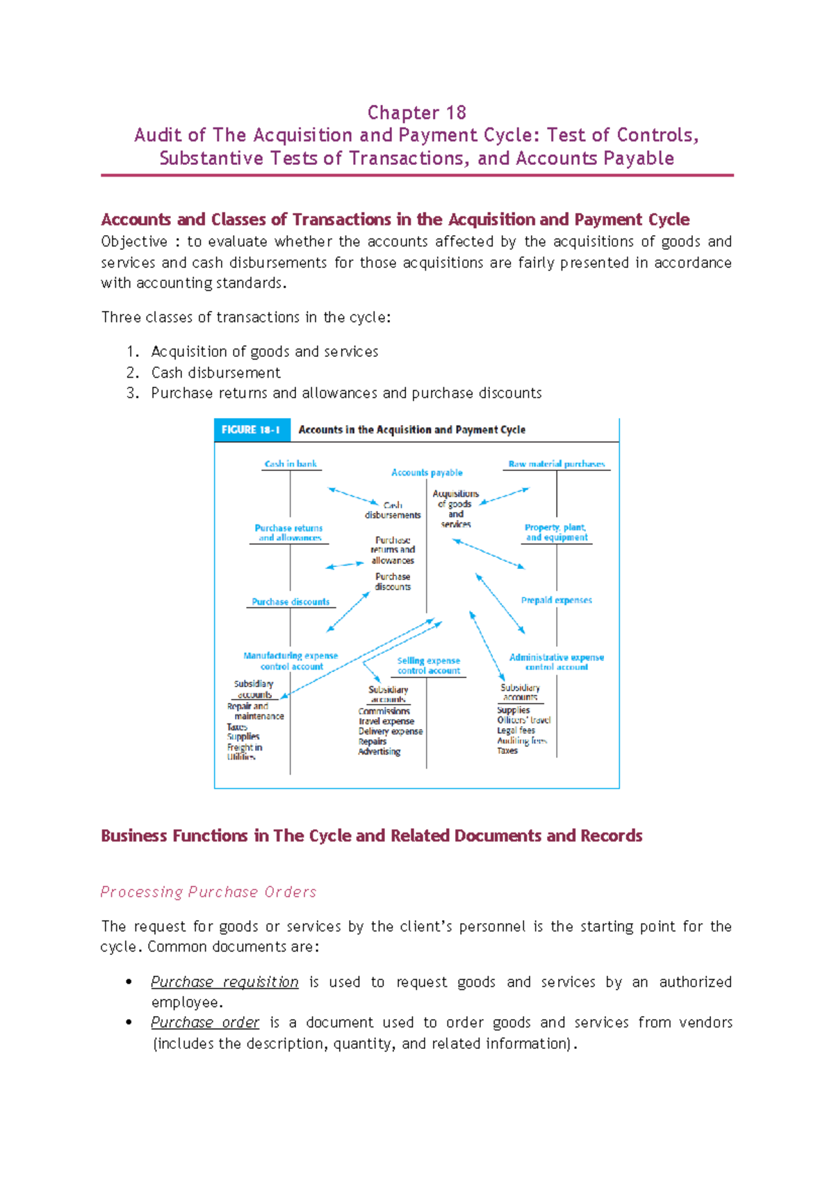 Ch 18 Audit of The Acquisition and Payment Cycle - Three classes of ...
