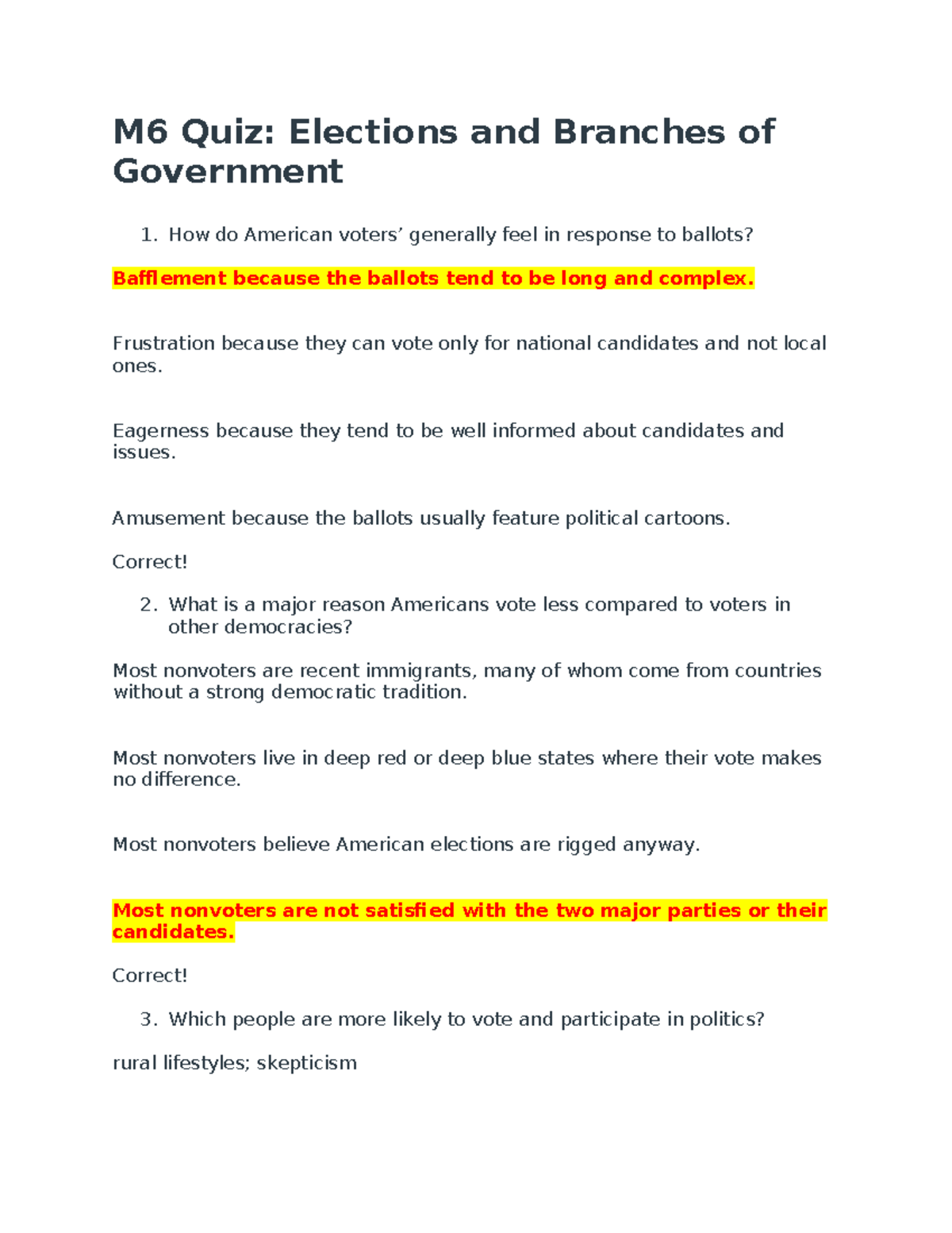 Module-6- political science- Quiz- Elections and Branches of Government ...