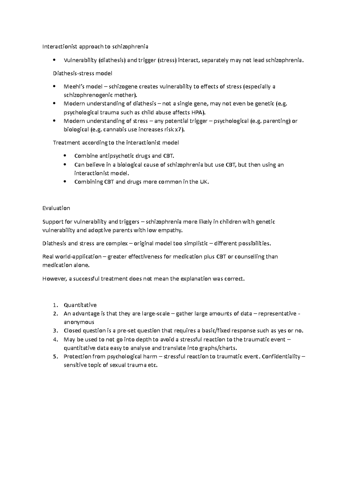 Interactionist approach to schizophrenia - Diathesis-stress model Meehl ...