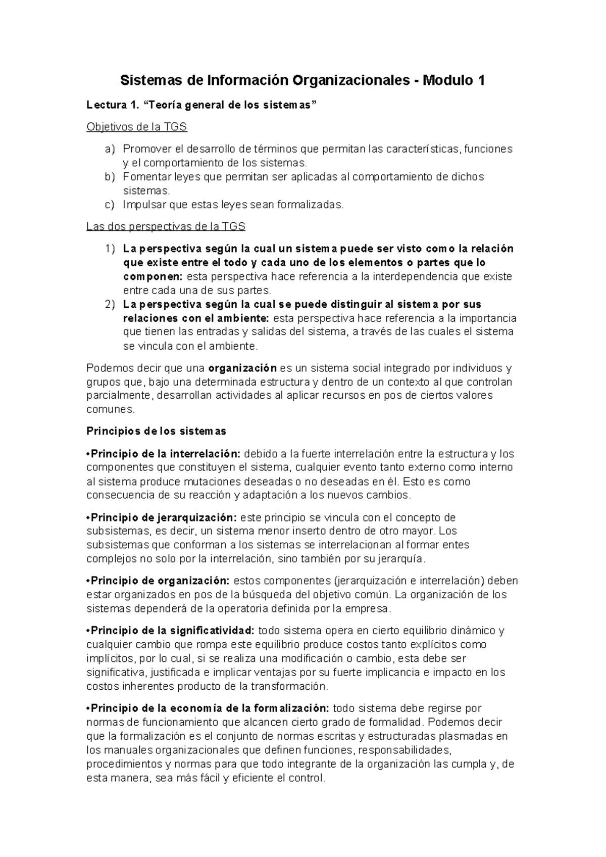 Sistemas de Información Organizacionales - Modulo 1 - “Teoría general de los sistemas” Objetivos ...