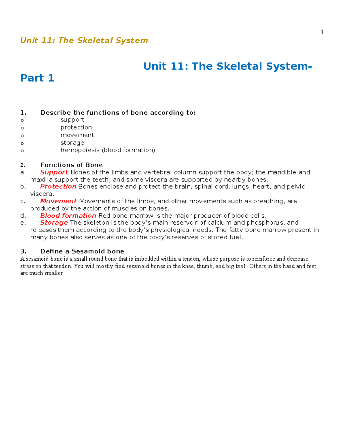 Unit 11-Skeletal System - Part 1 - Unit 11: The Skeletal System Unit 11 ...