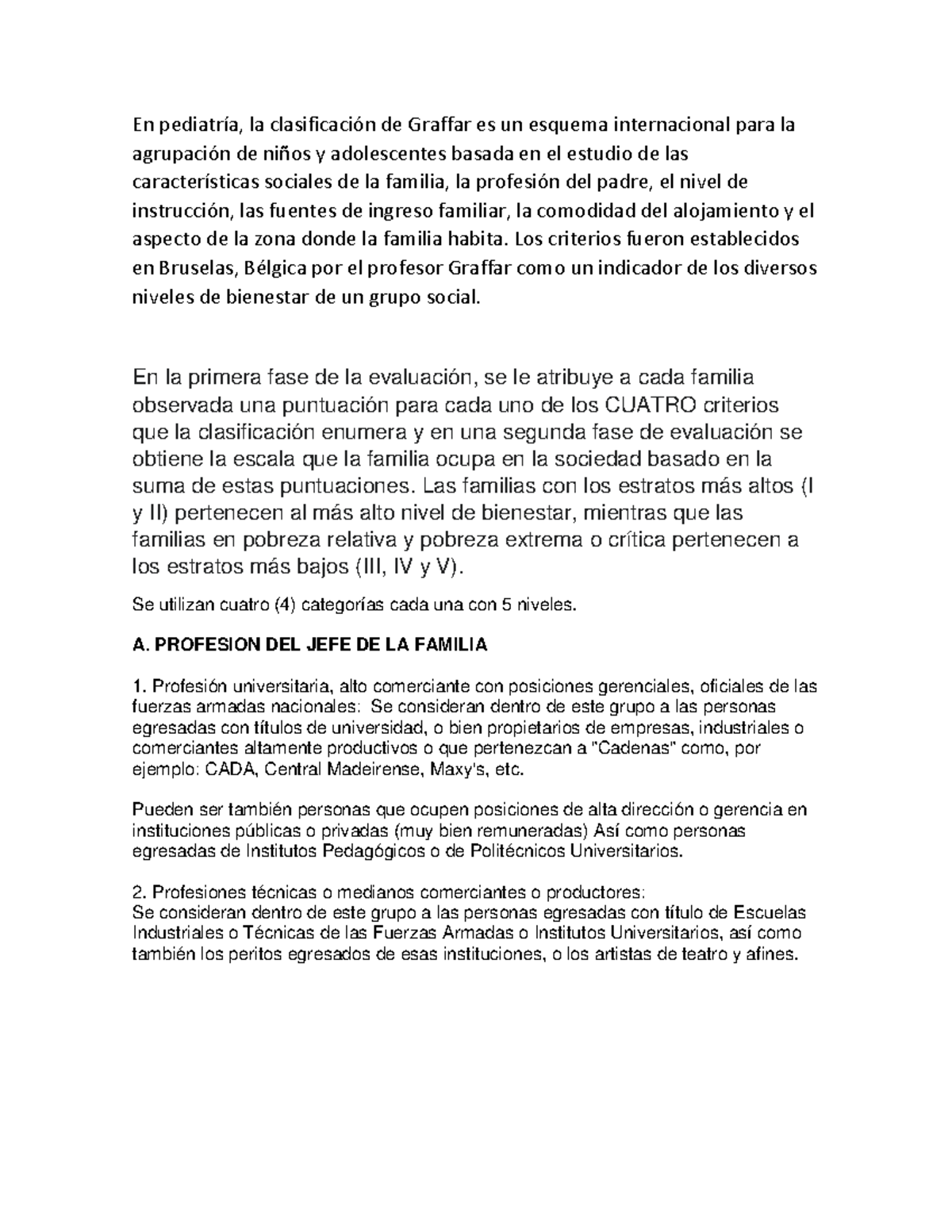 Graffar seminario - En pediatrÌa, la clasificaciÛn de Graffar es un ...