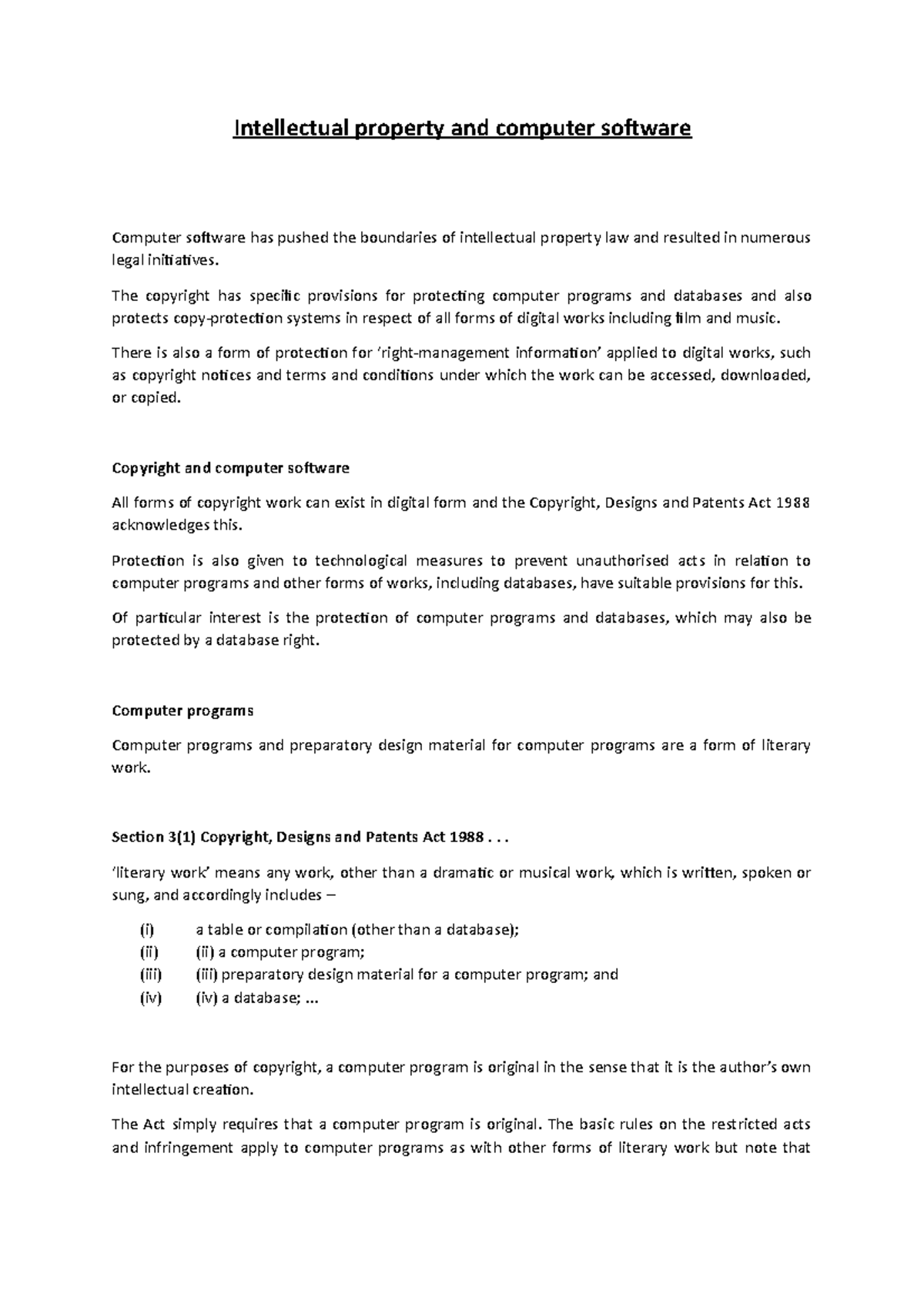 Intellectual property and computer software - The copyright has ...