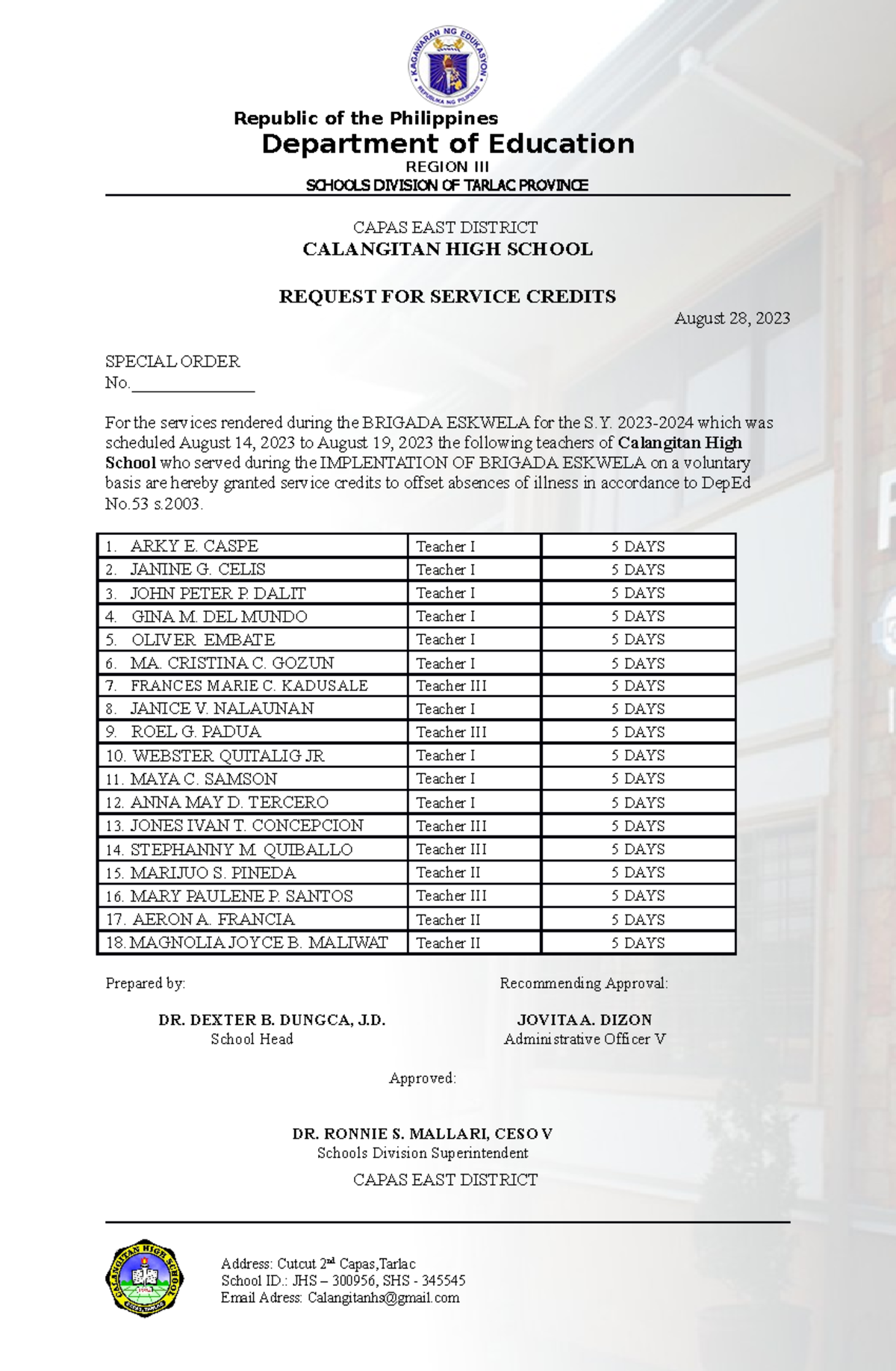 Request FOR Service Credits 2020 2021 2 - Republic of the Philippines ...
