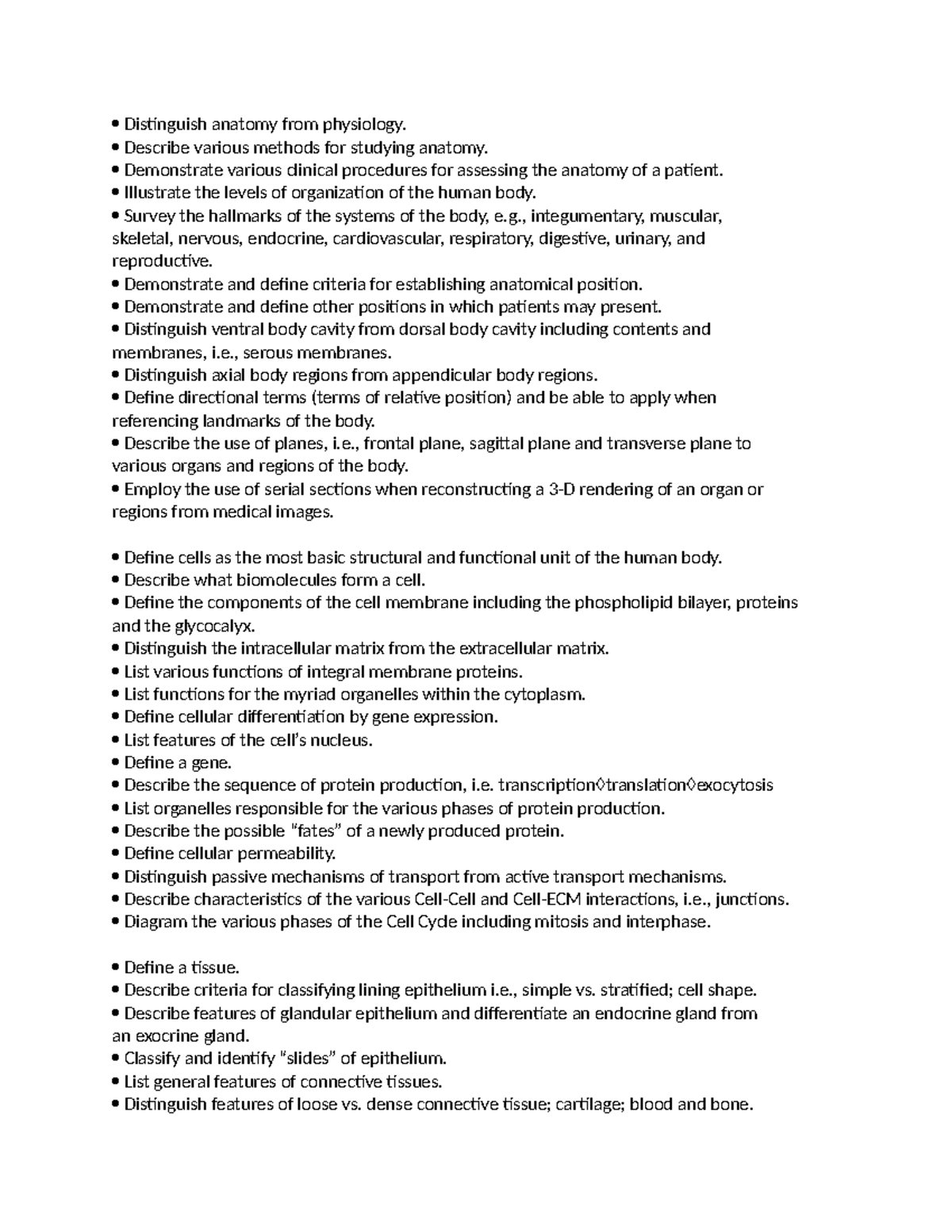 Anatomy Exam 1 Learning Objectives - Distinguish anatomy from ...