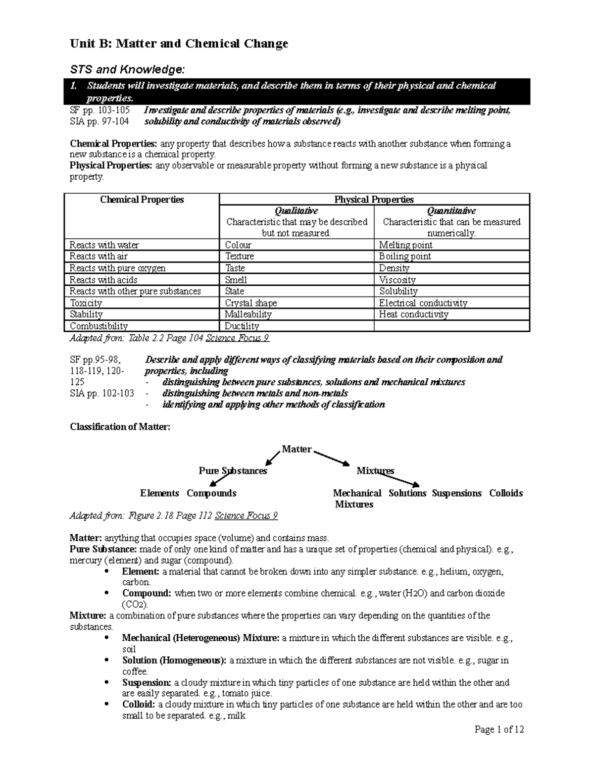 Guide TO chemistry Review and practice - Unit B: Matter and Chemical ...