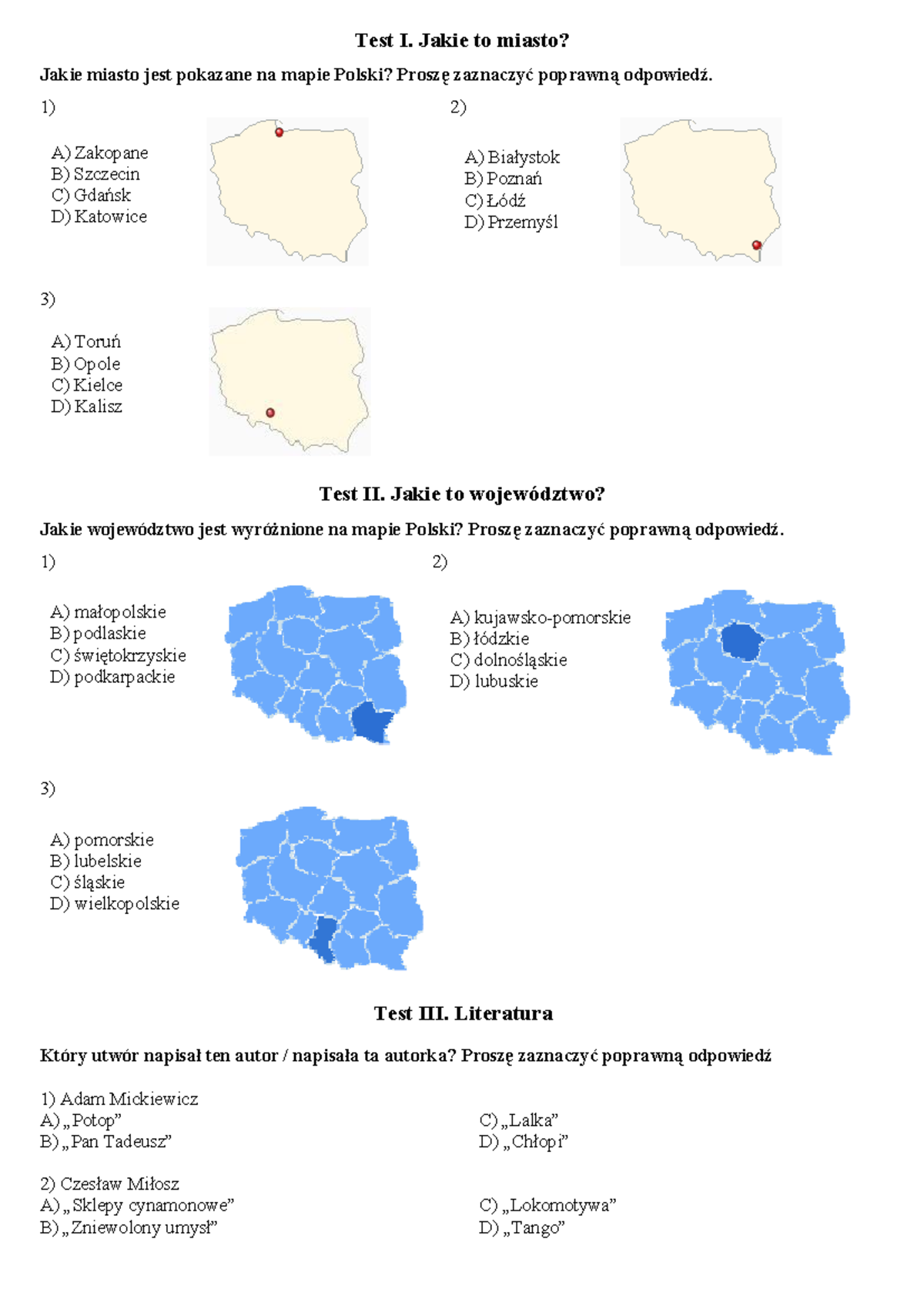 Przykładowe pytania i klucz z Testu Wiedzy o Polsce 2023 - Test I ...