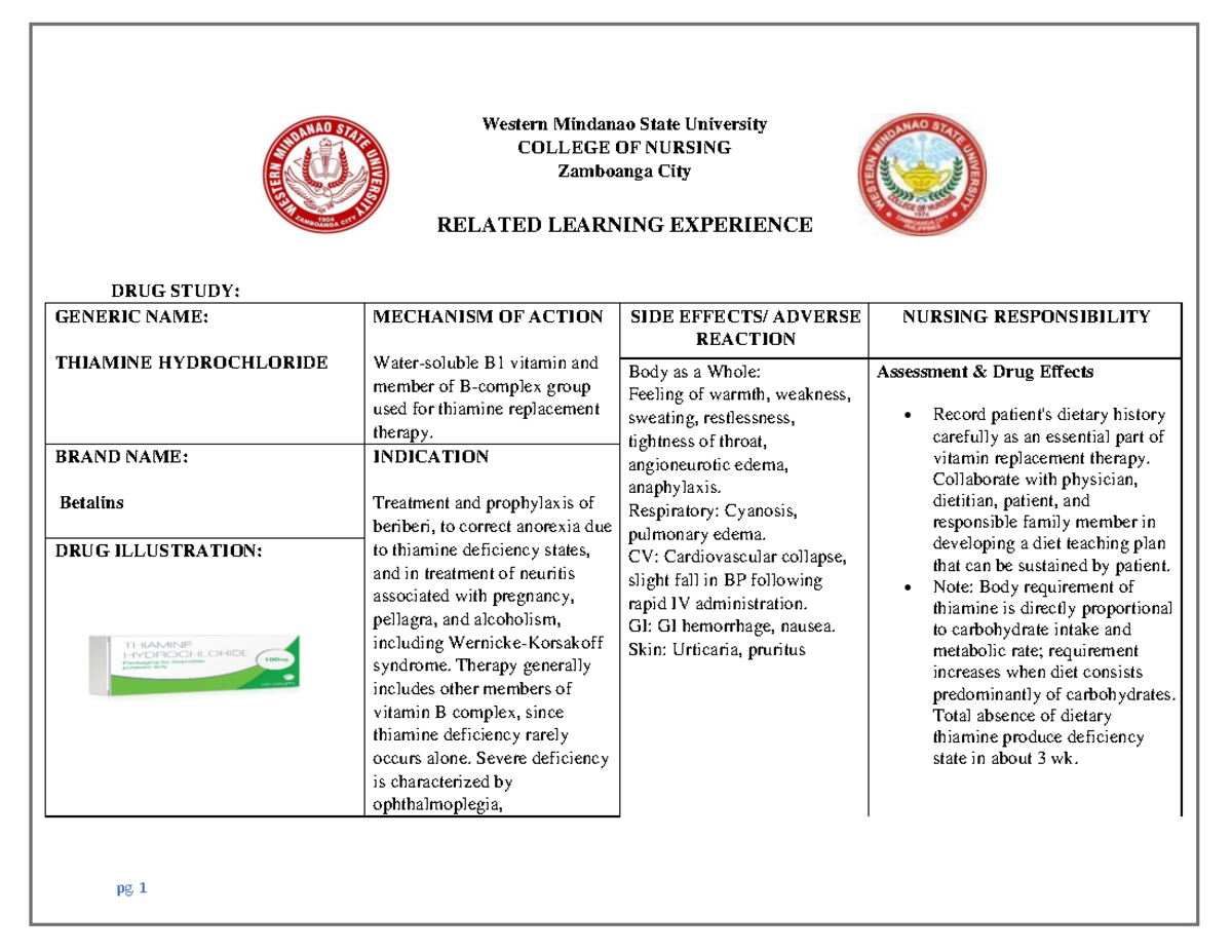 DRUG Study on various medications - Western Mindanao State University ...