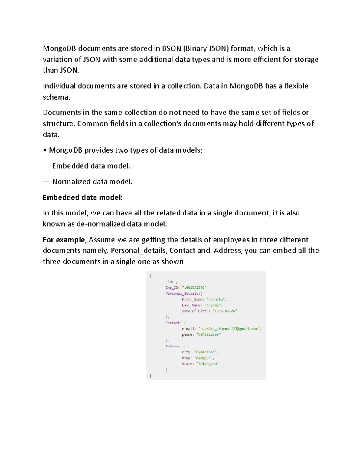 Mongo DB - EsSAY - MongoDB documents are stored in BSON (Binary JSON ...