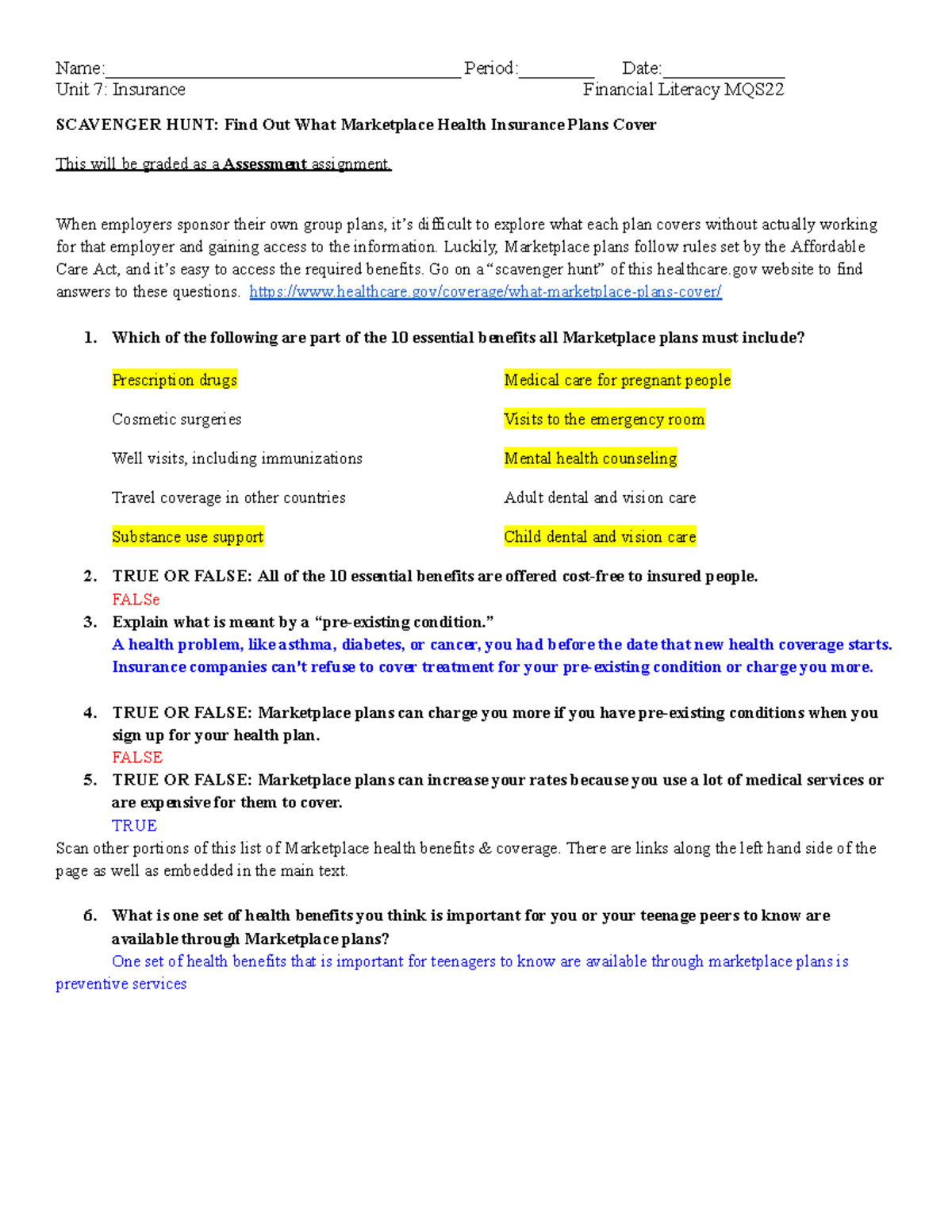 Erika Damian - 7.05 Marketplace Health Insurance Scavenger Hunt ...