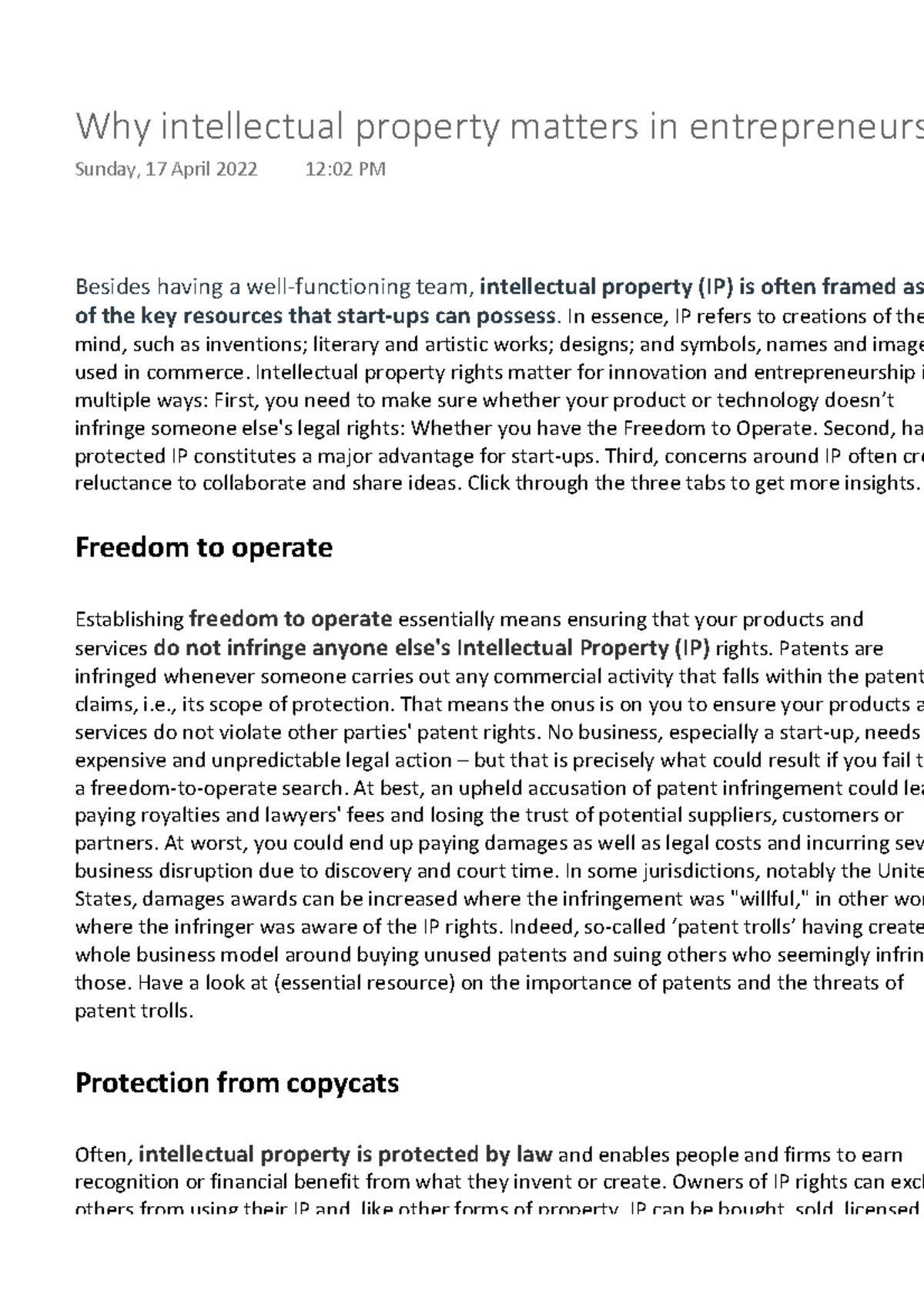 Why intellectual property matters in entrepreneurship - Besides having ...