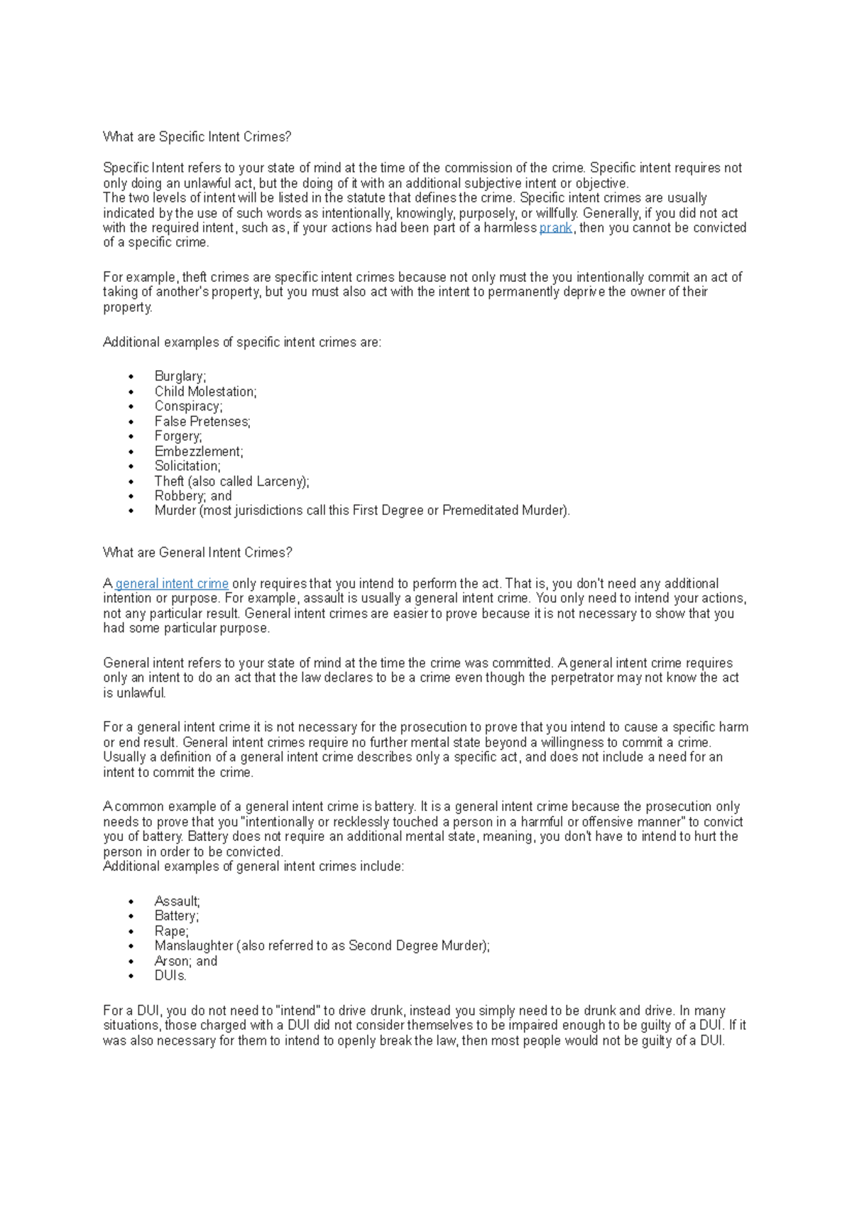 What are Specific Intent Crimes - What are Specific Intent Crimes ...