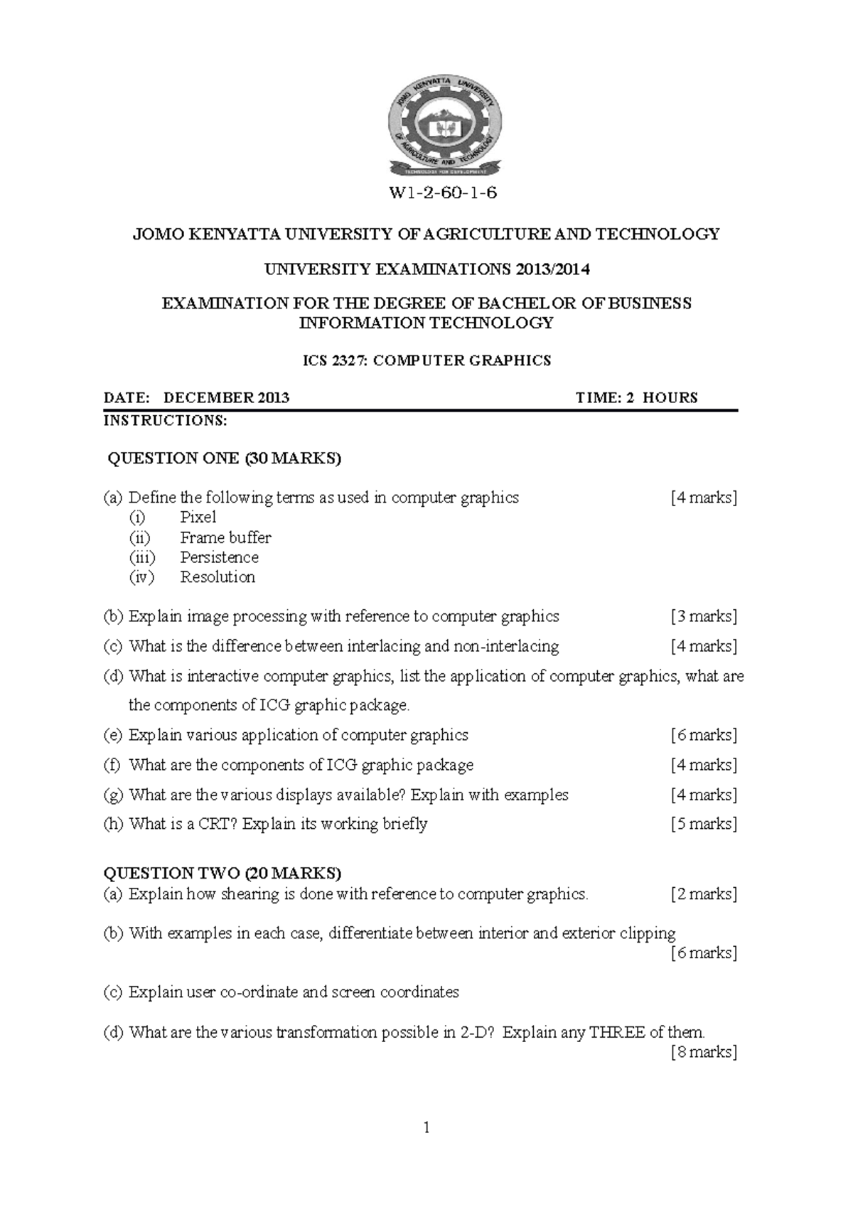 ICS 2307 - Computer Graphics - W1-2-60-1- JOMO KENYATTA UNIVERSITY OF ...