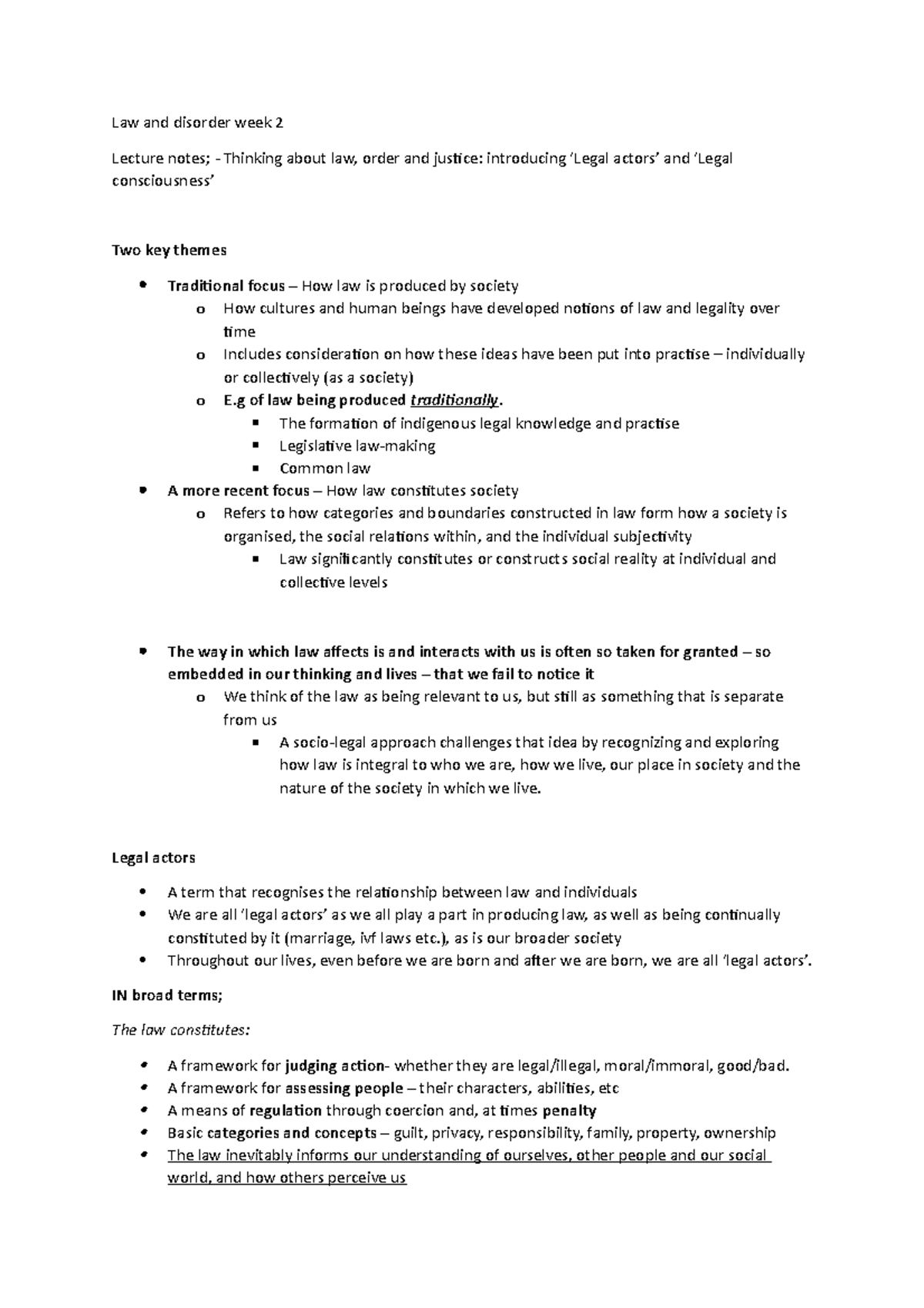 Law and disorder week 2 - Lecture notes 2 - The formation of indigenous ...