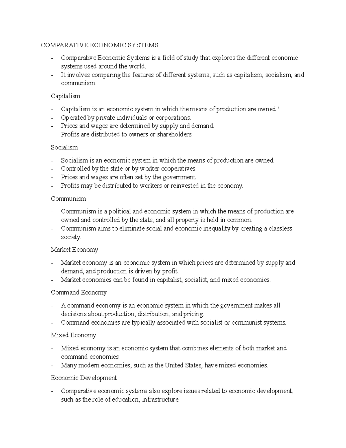 Comparative Economic Systems Notes 1 - COMPARATIVE ECONOMIC SYSTEMS ...