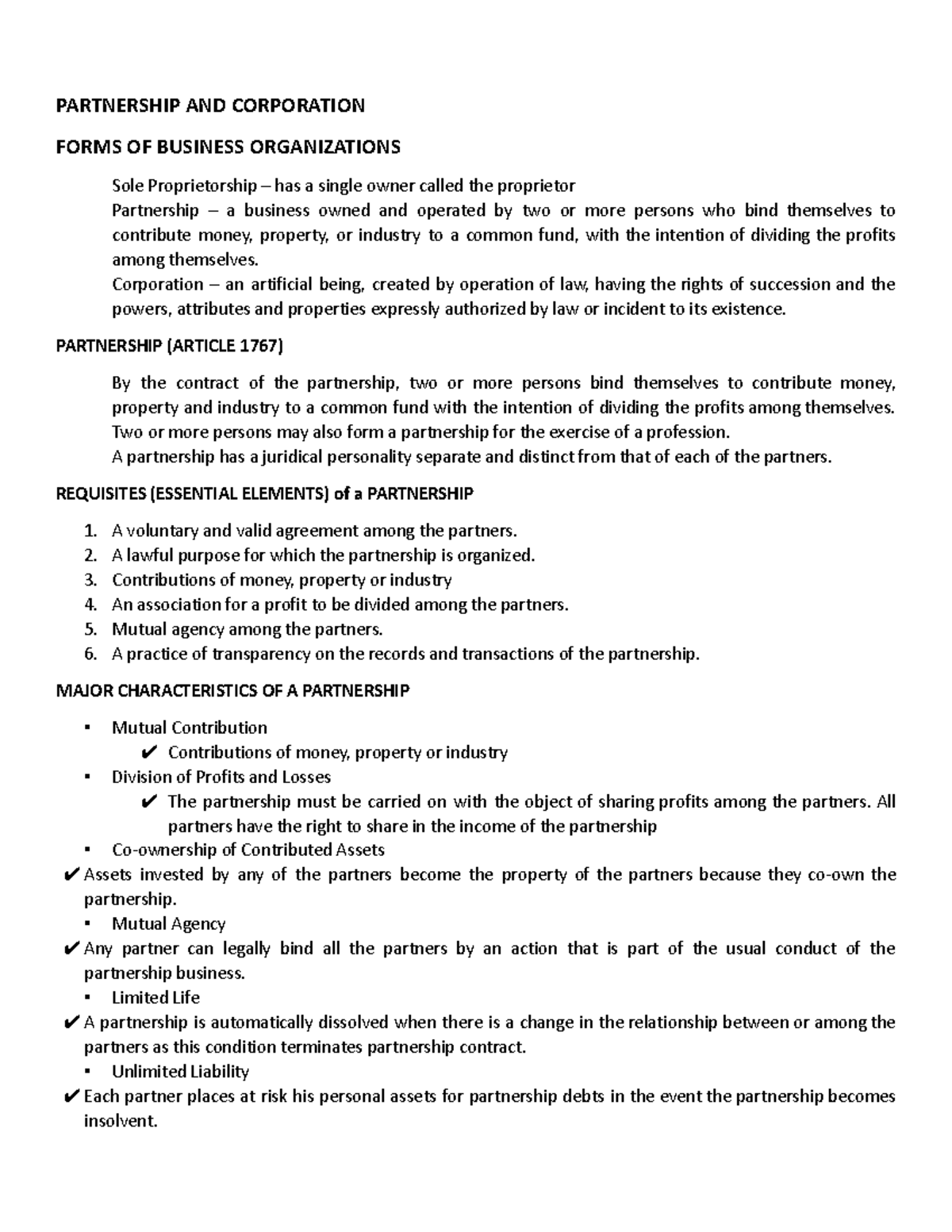 Partnership and Corporation - PARTNERSHIP AND CORPORATION FORMS OF ...