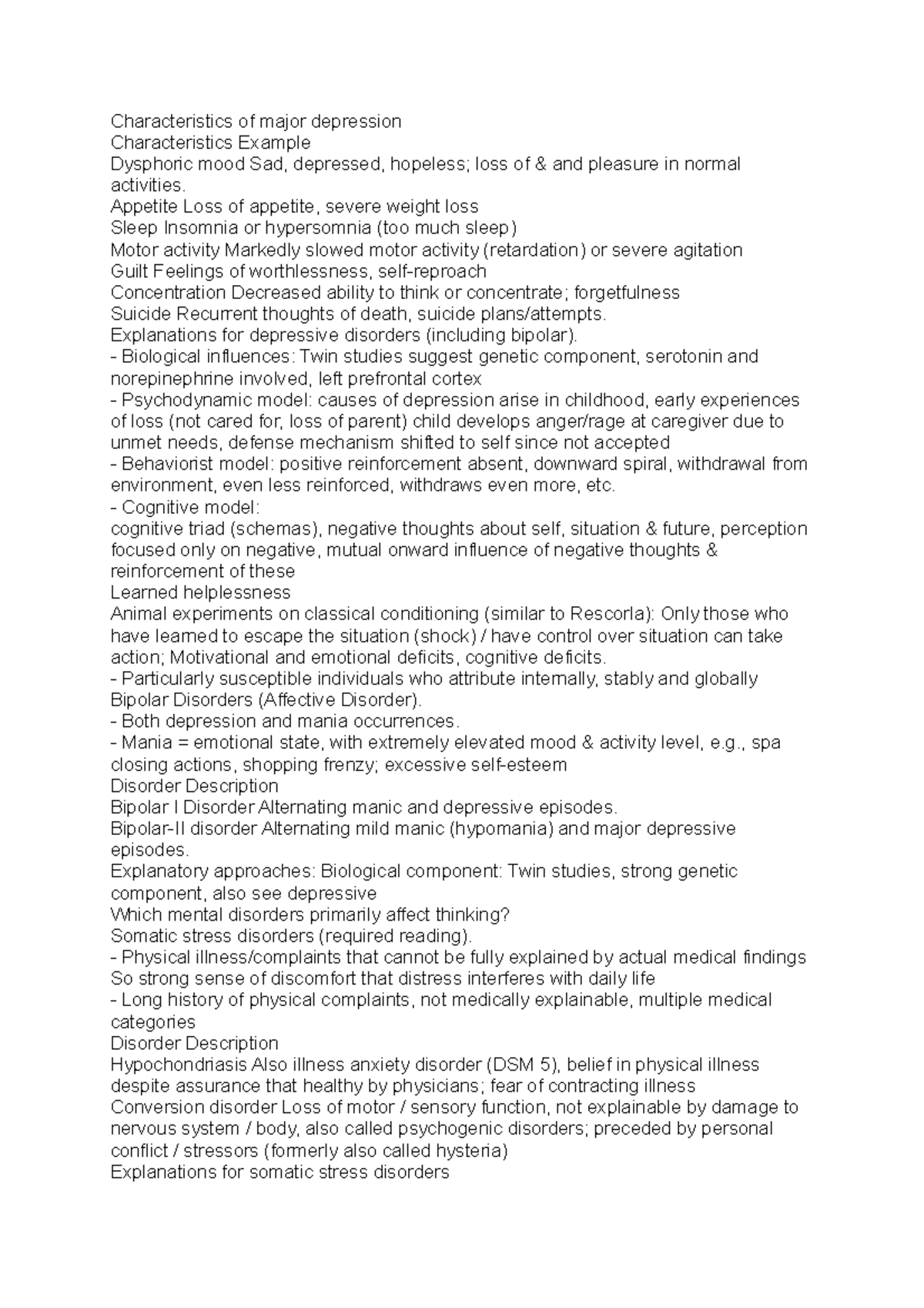 Characteristics of major depression - Characteristics of major ...