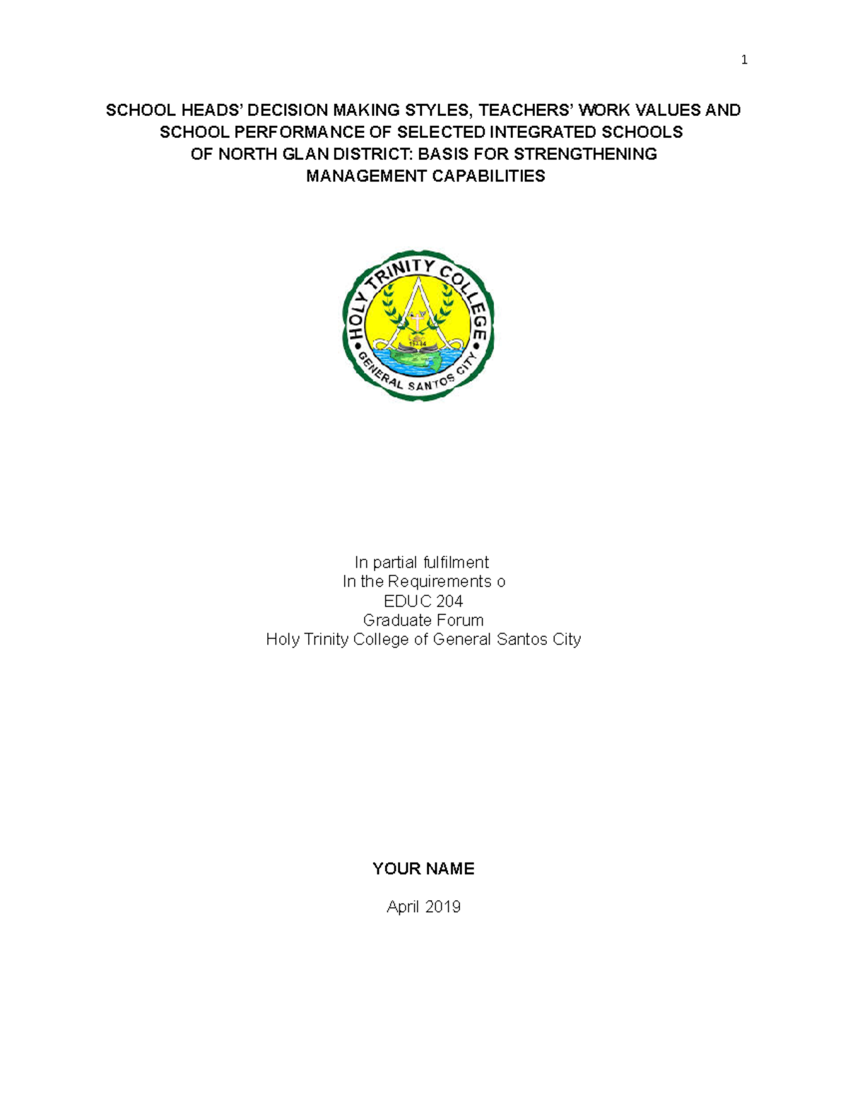 Prin Rhian - dfsdfsd - 1 SCHOOL DECISION MAKING STYLES, WORK VALUES AND ...